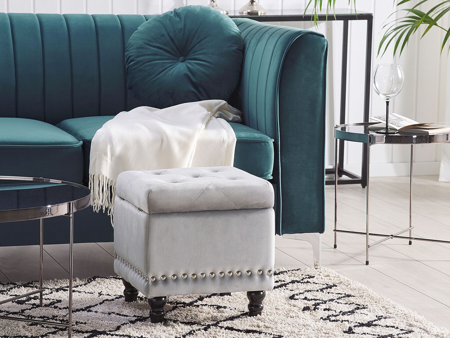 Velvet Footstool with Storage Light Grey LORETTO | Beliani.co.uk