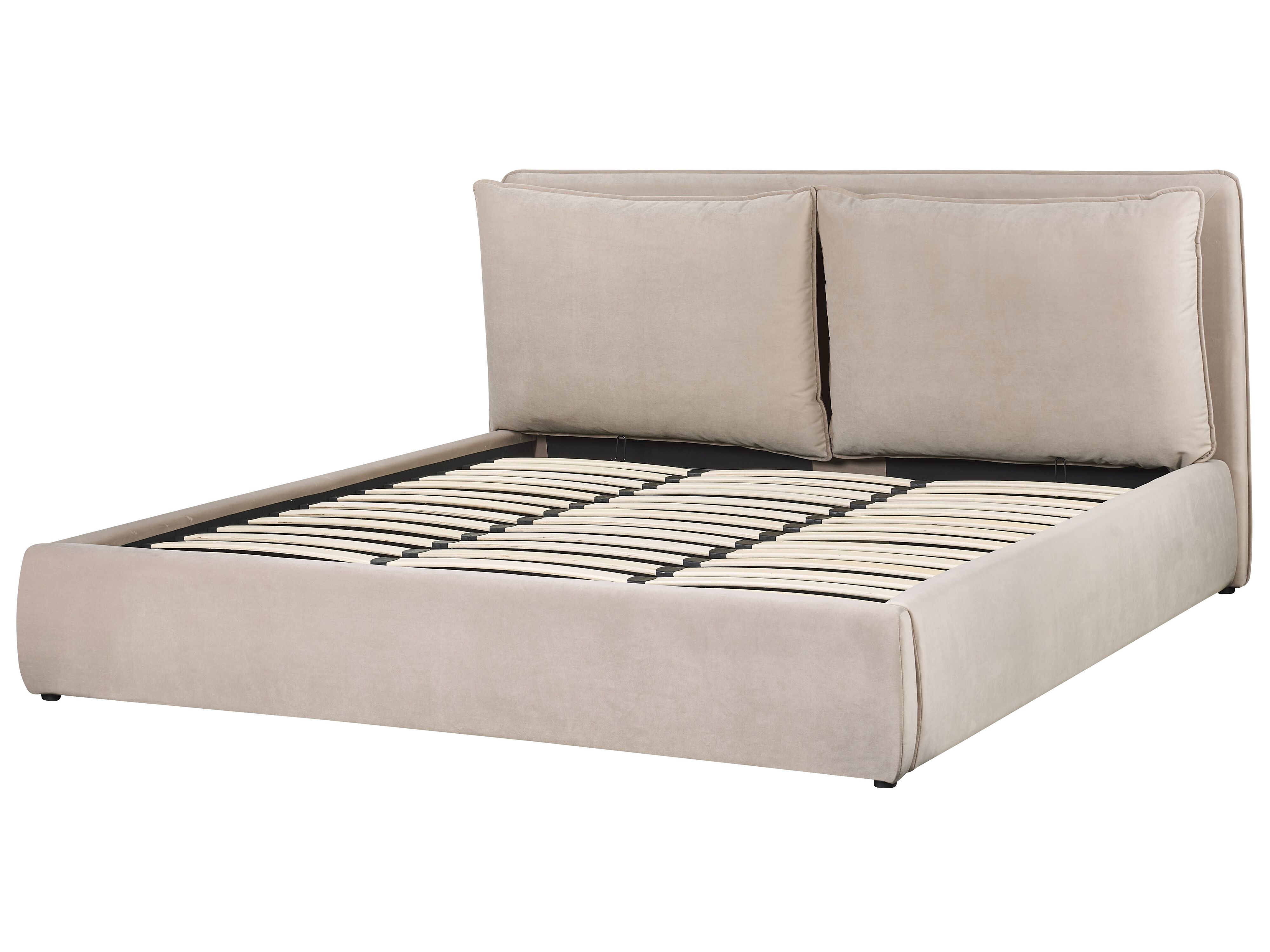 Letto matrimoniale contenitore velluto beige 180 x 200 cm BAJONNA ...