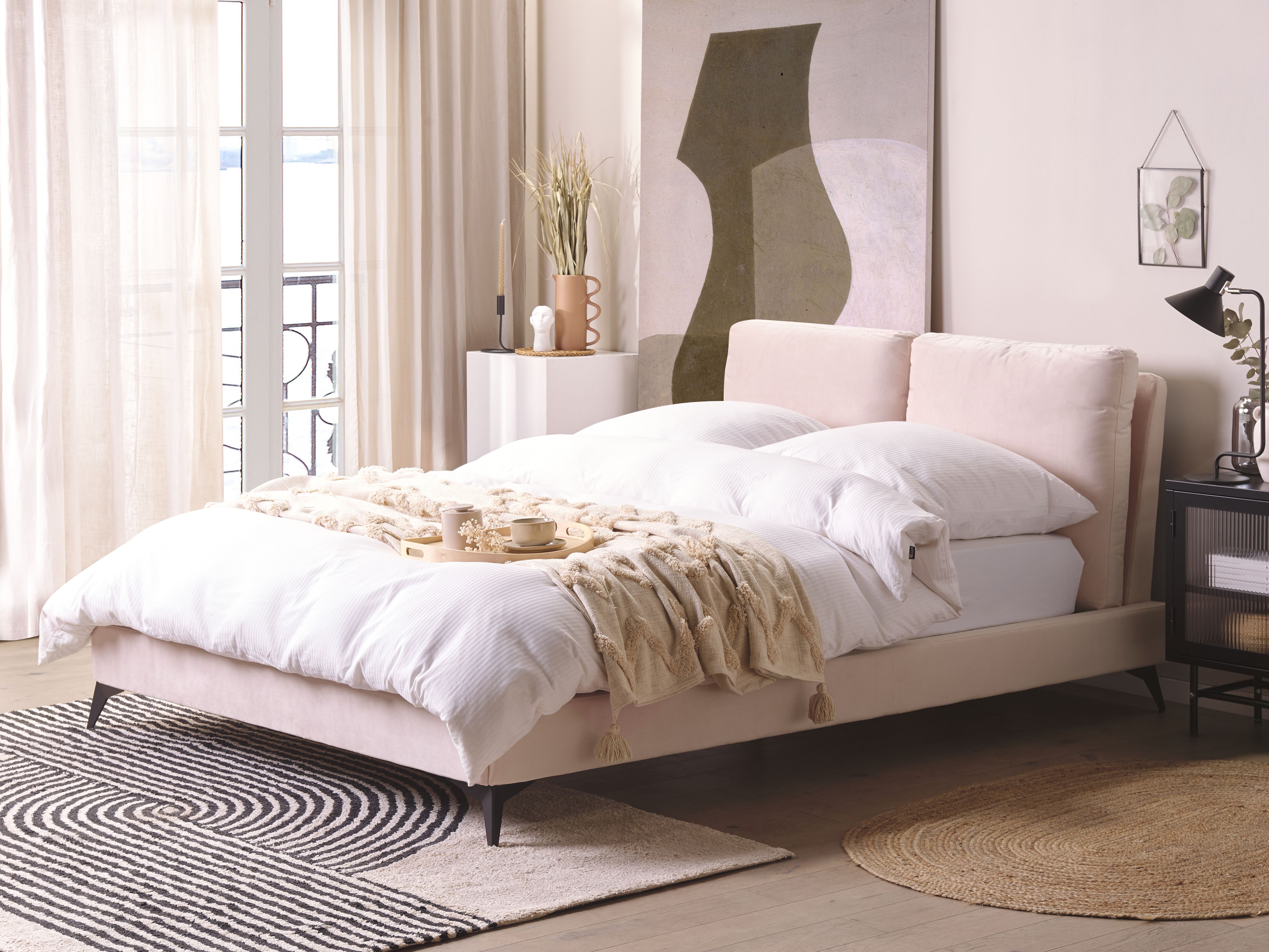 Lit double en velours rose 140 x 200 cm MELLE | Beliani.fr