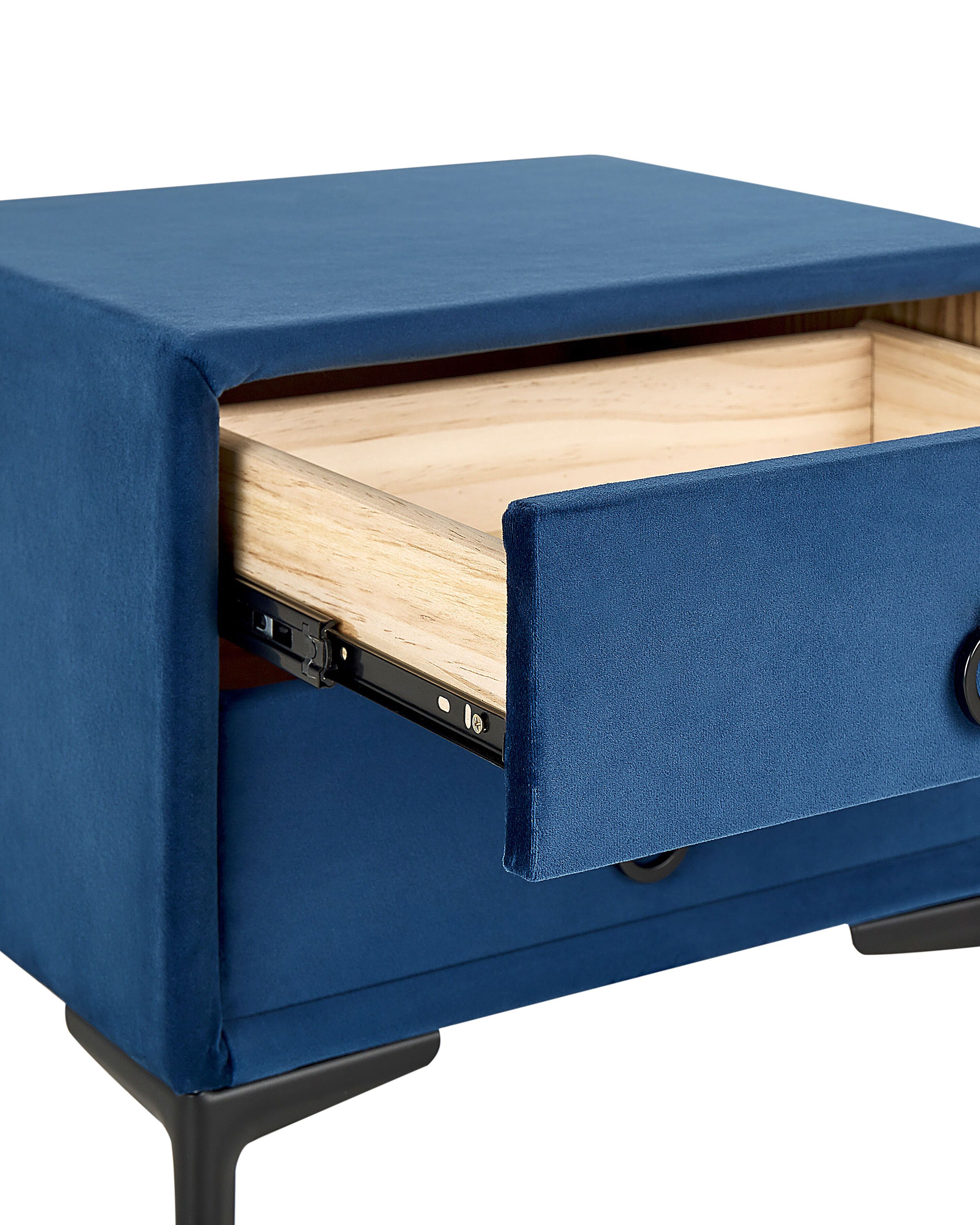 2 Drawer Velvet Bedside Table Blue SEZANNE | Beliani.co.uk