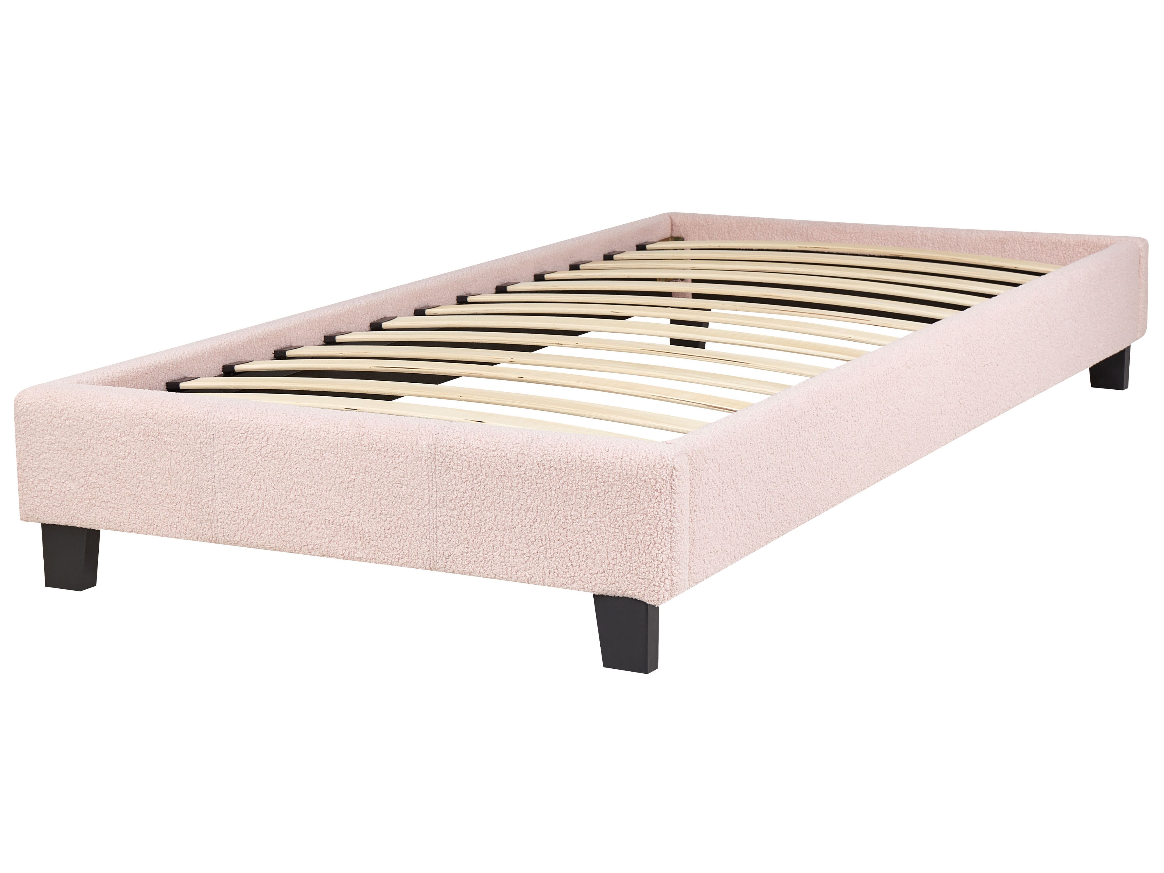 Cama de solteiro em tecido bouclé rosa pastel 90 x 200 cm ROANNE ...