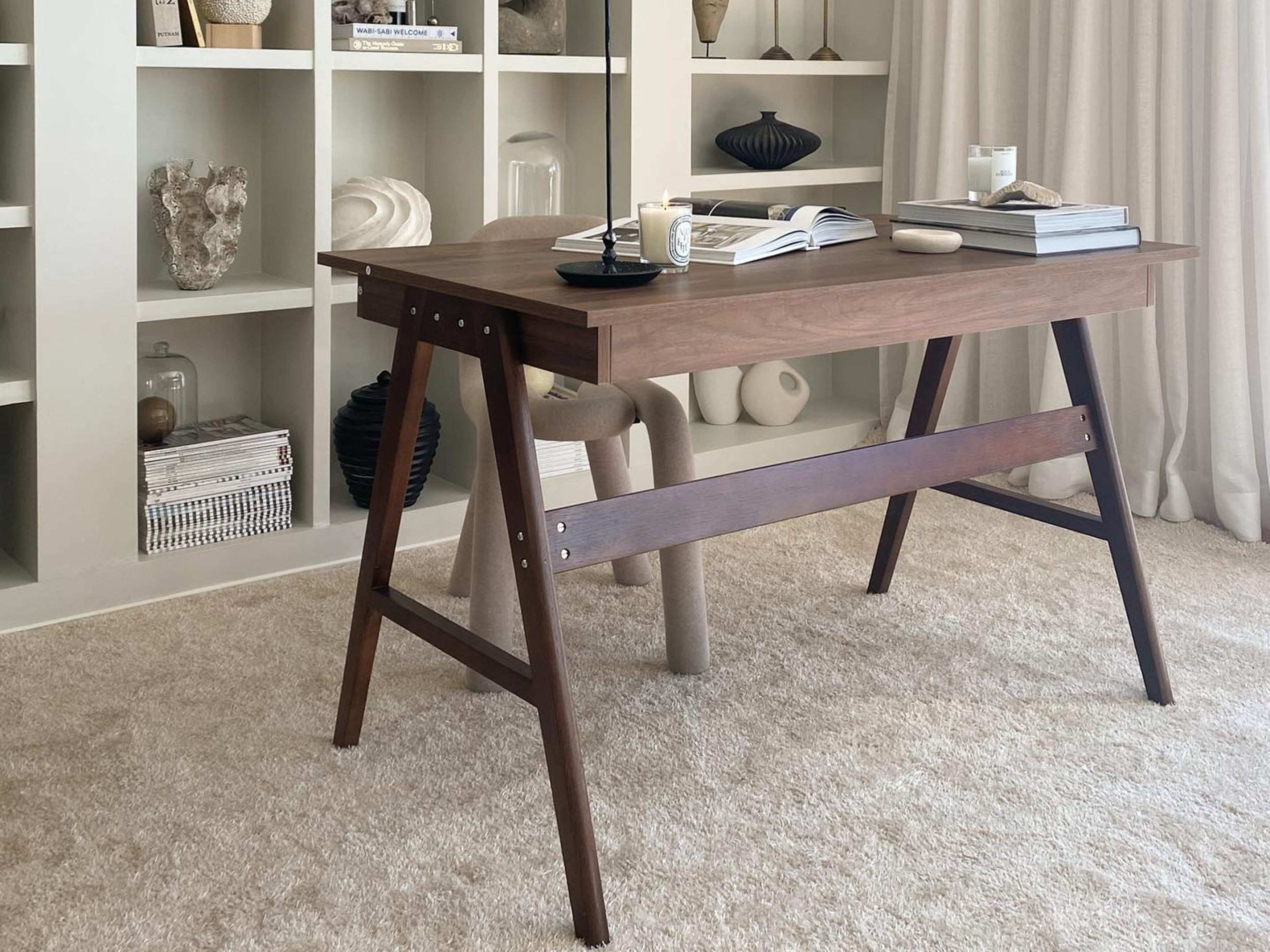 2 Drawer Home Office Desk 120 x 70 cm Dark Wood SHESLAY | Beliani.co.uk