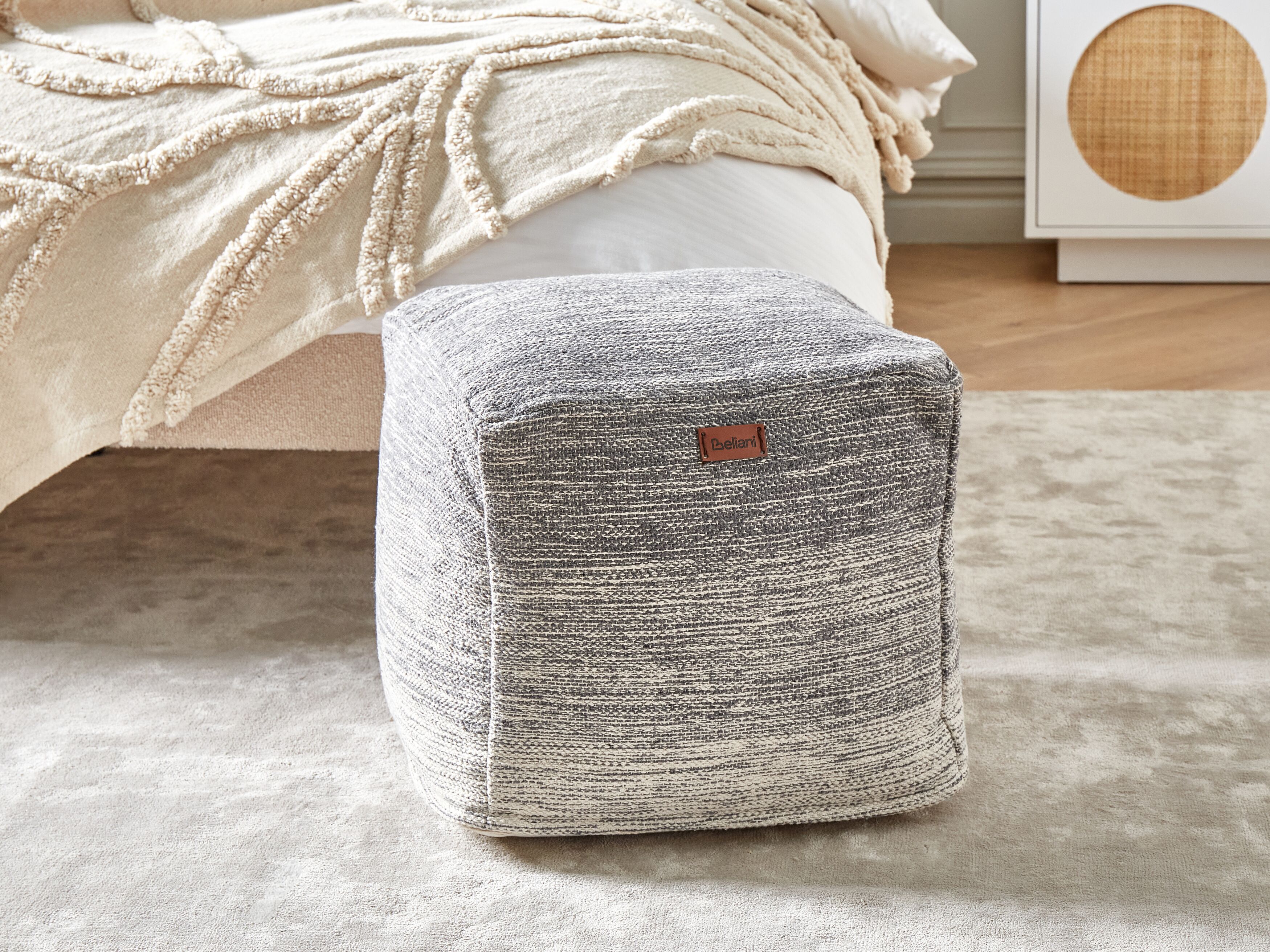 Cotton Pouffe Light Grey HIRRI | Beliani.co.uk