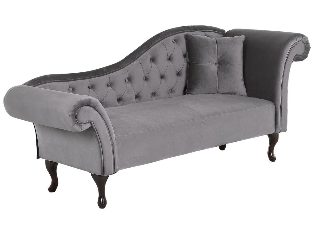 Right Hand Chaise Lounge Velvet Grey LATTES | Beliani.co.uk