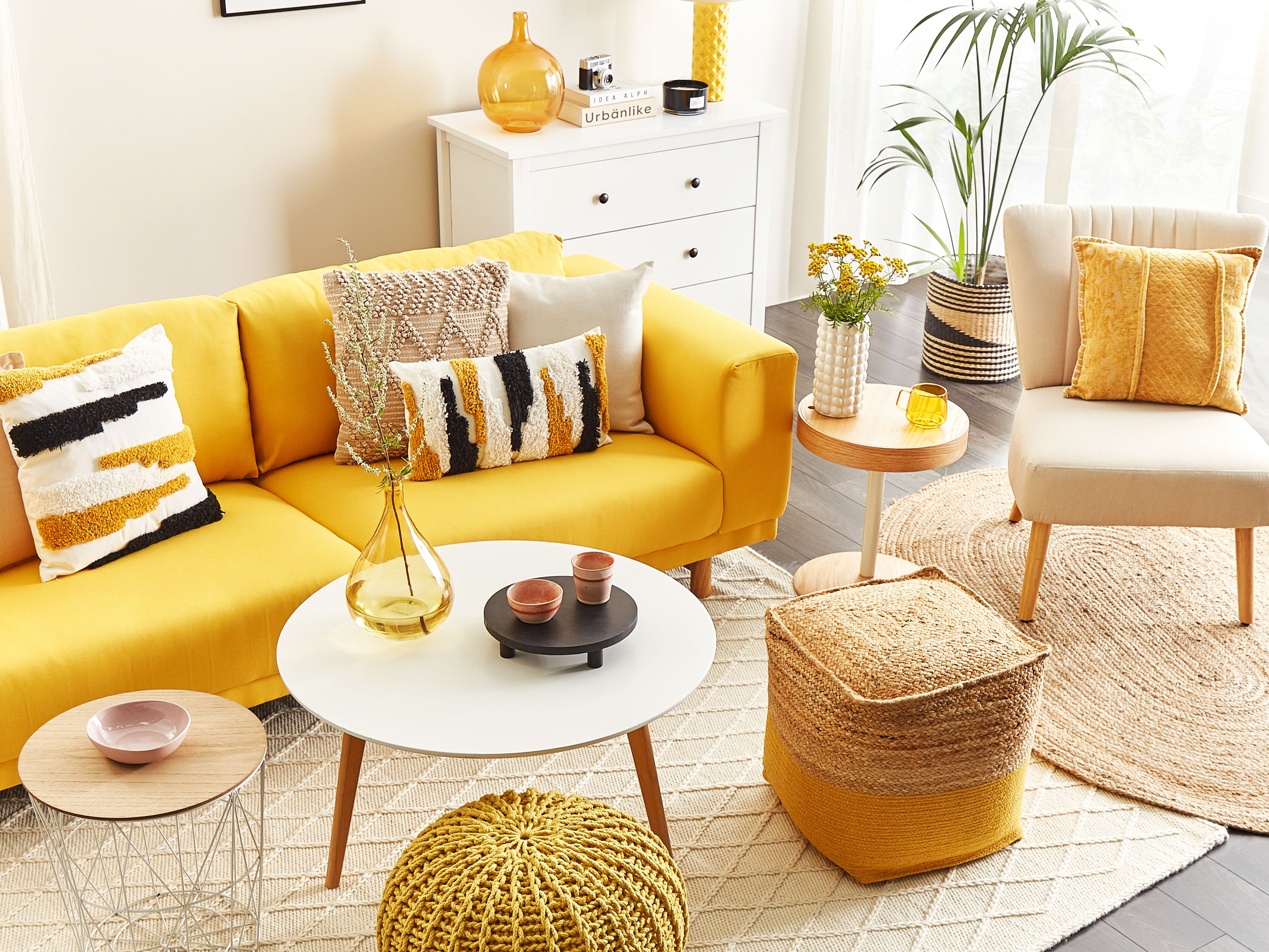 Jute Woven Pouffe Yellow KIRAMA | Beliani.co.uk