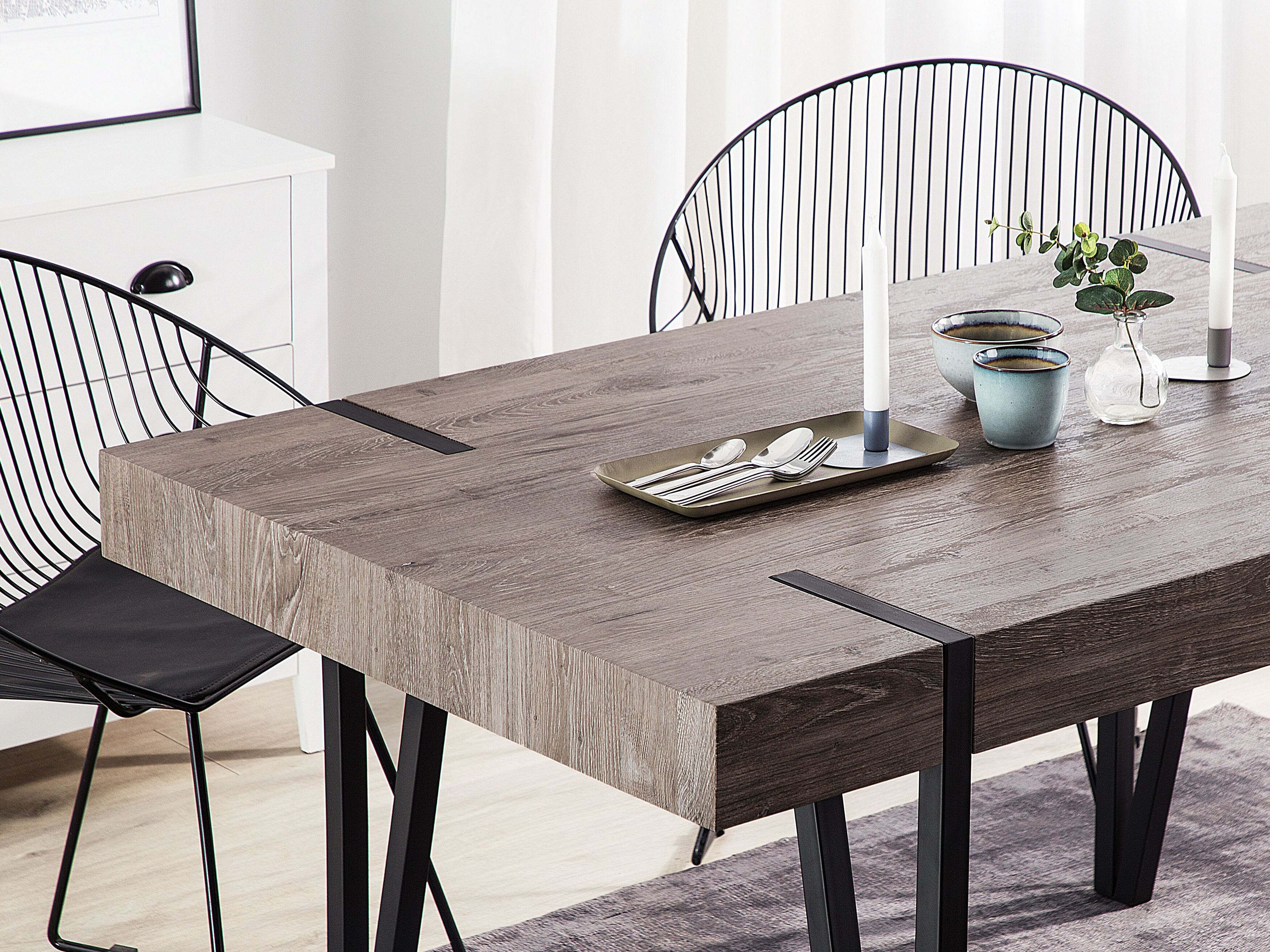 Dining Table 150 x 90 cm Dark Wood with Black ADENA | Beliani.co.uk