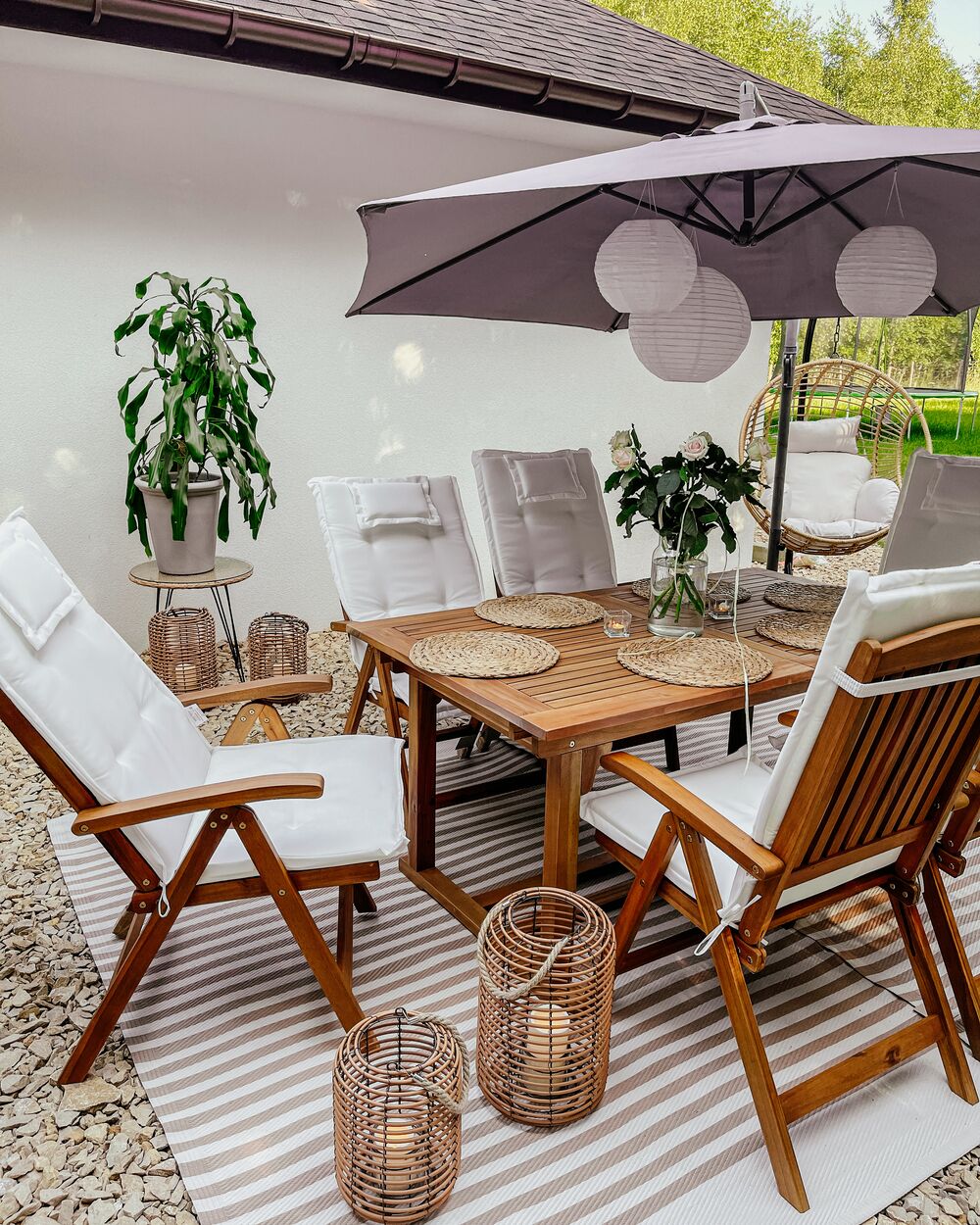 Hagesett bord og 6 stoler med puter gråbeige JAVA | Beliani.no
