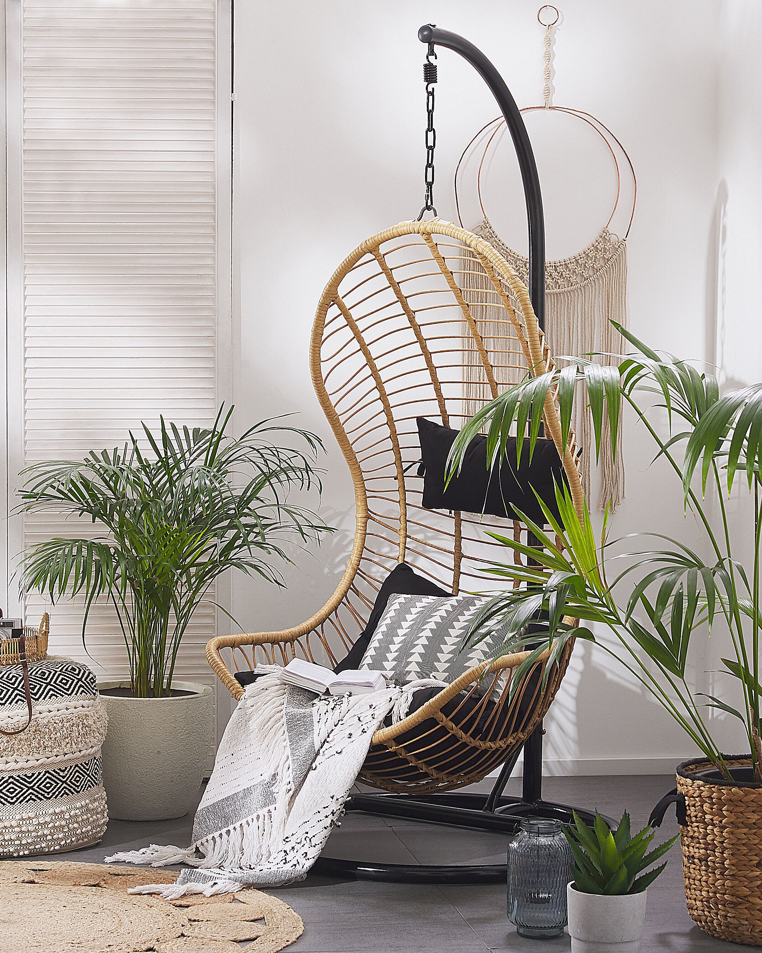 PE Rattan Hanging Chair with Stand Natural PINETO | Beliani.co.uk