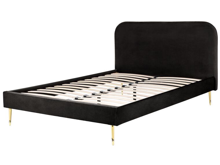 Letto con rete a doghe velluto nero e oro 140 x 200 cm FLAYAT | Beliani.it