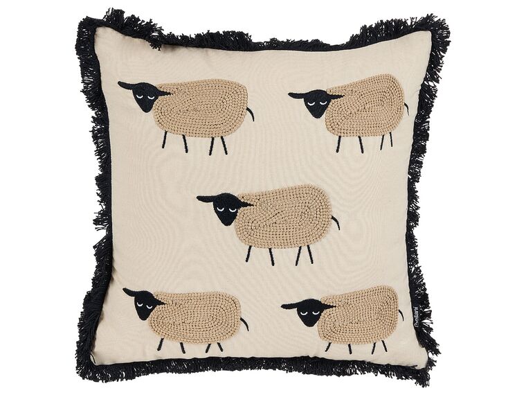 Set of 2 Fringed Cushions Sheep Motif 45 x 45 cm Beige BANNU | Beliani ...