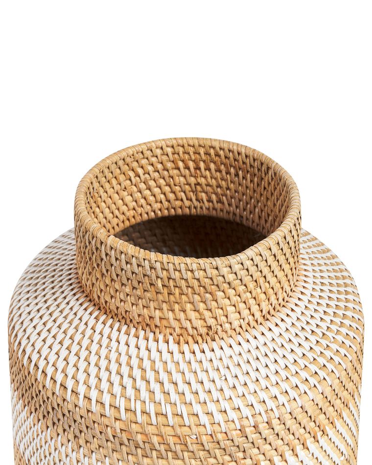 Rattan Decorative Vase 36 cm White and Beige RENUN | Beliani.co.uk