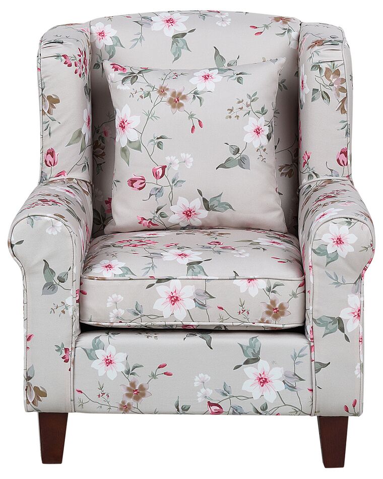Fabric Wingback Chair with Footstool Floral Pattern Cream HAMAR ...