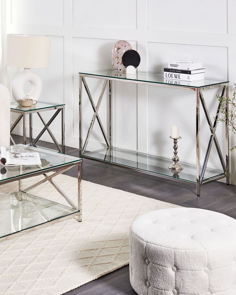Glass Top Console Table Silver AUDET | Beliani.co.uk