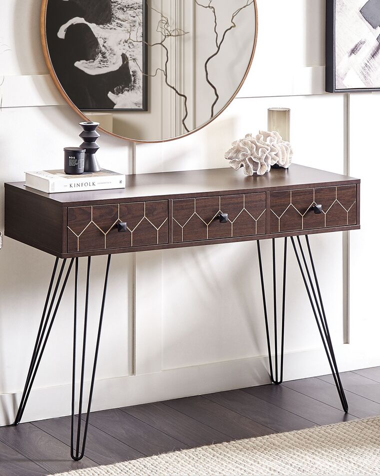 3 Drawer Console Table Dark Wood with Black MALSALA | Beliani.co.uk
