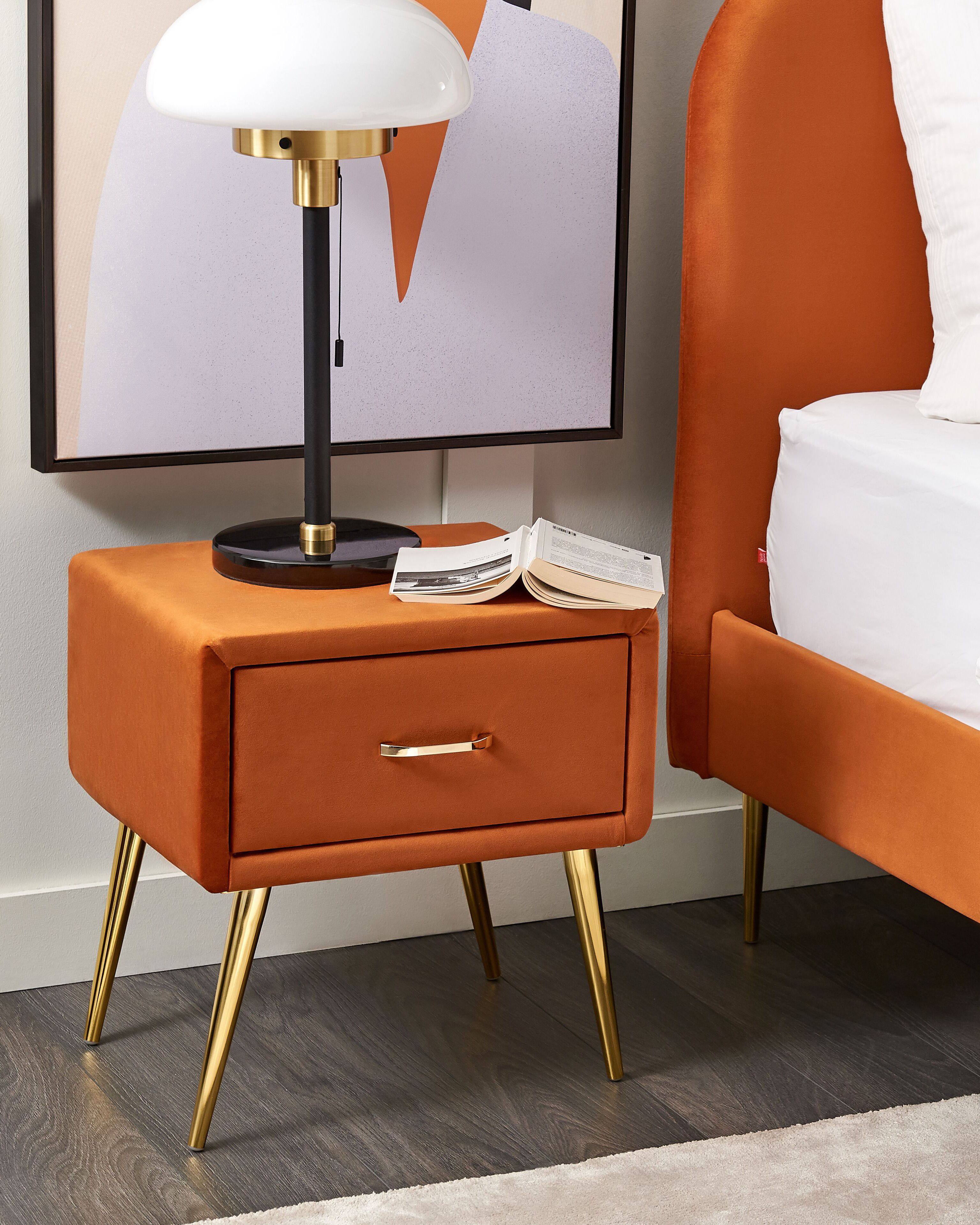 Bed fluweel oranje 140 x 200 cm FLAYAT | Beliani.nl