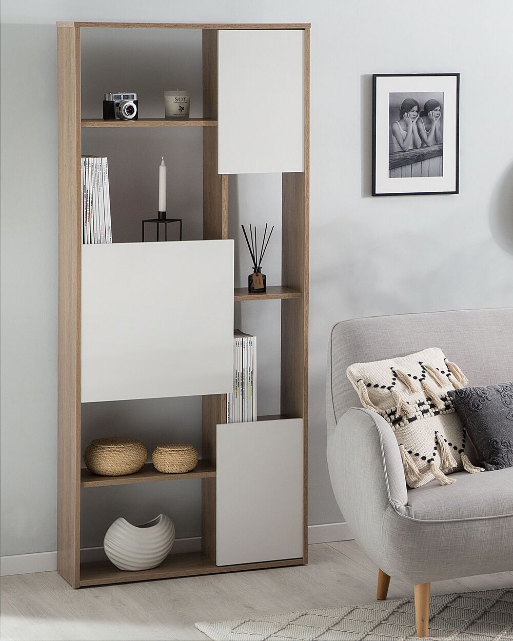 Bookcase Light Wood with White GRADA | Beliani.co.uk