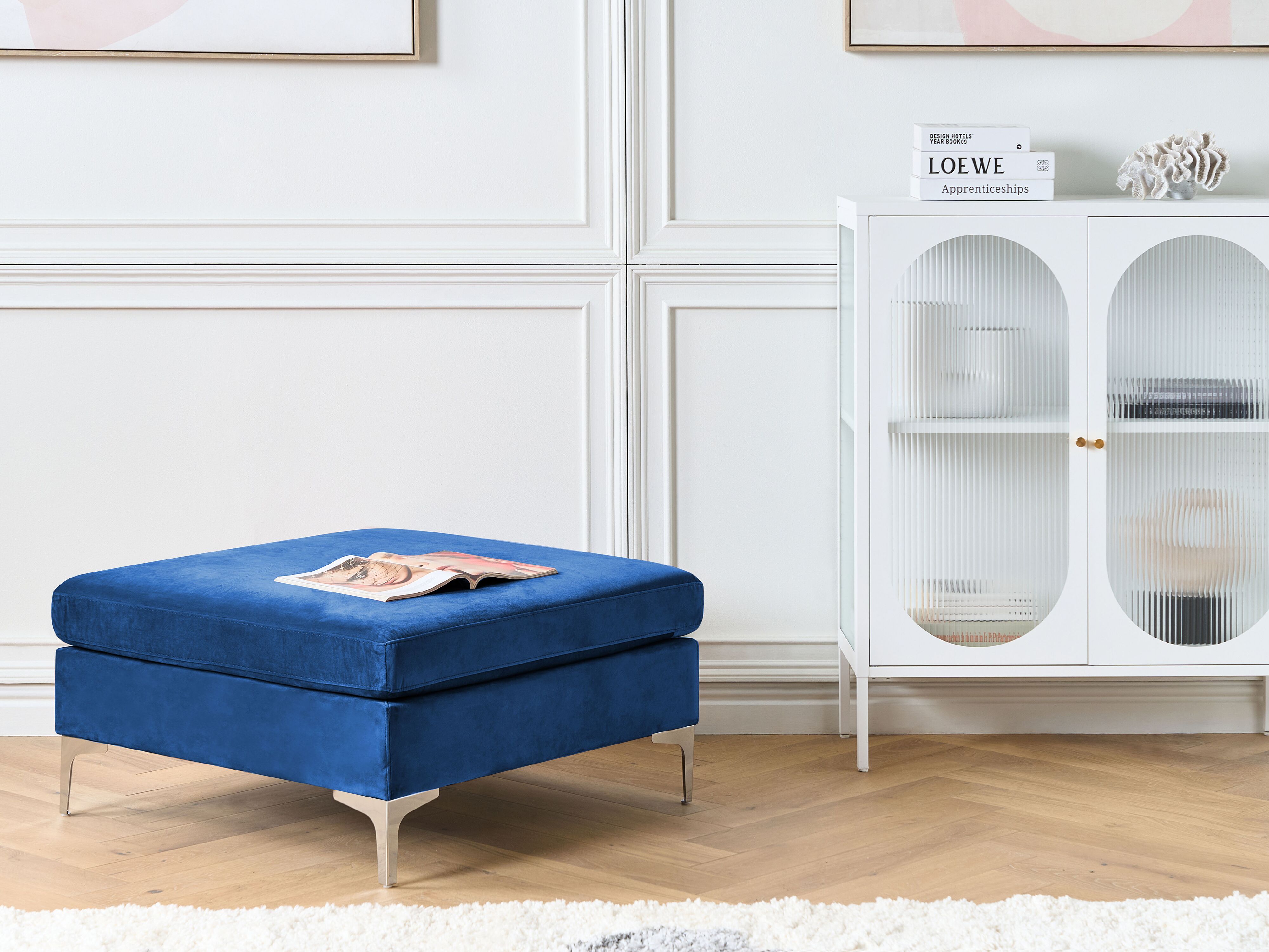 Velvet Ottoman Blue EVJA | Beliani.co.uk