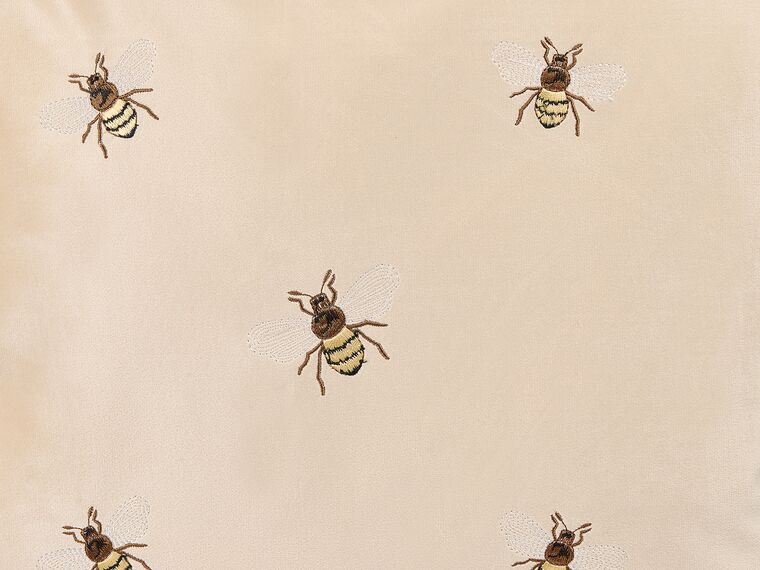 Set of 2 Embroidered Velvet Cushions Bees Motif 45 x 45 cm Beige ...