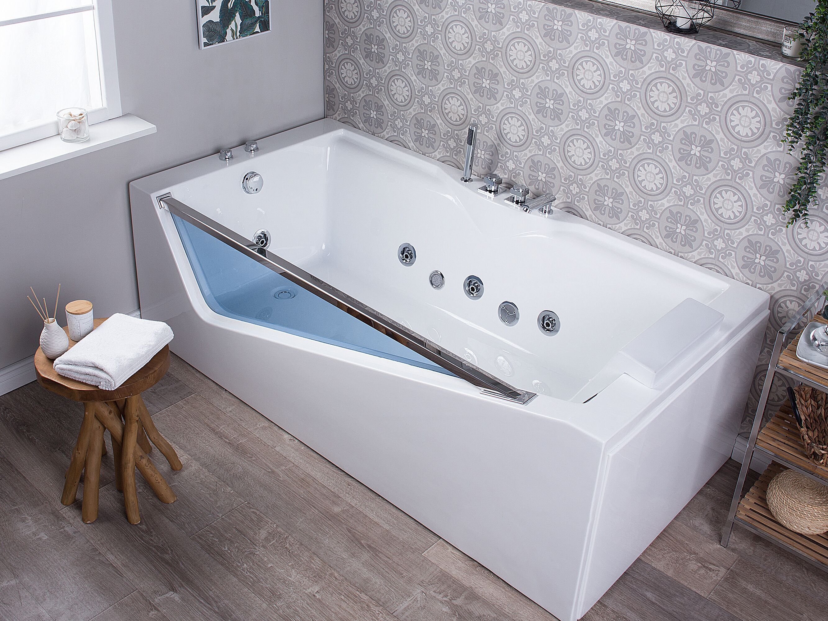 Whirlpool Bath with LED 1800 x 900 mm White MARQUIS | Beliani.co.uk