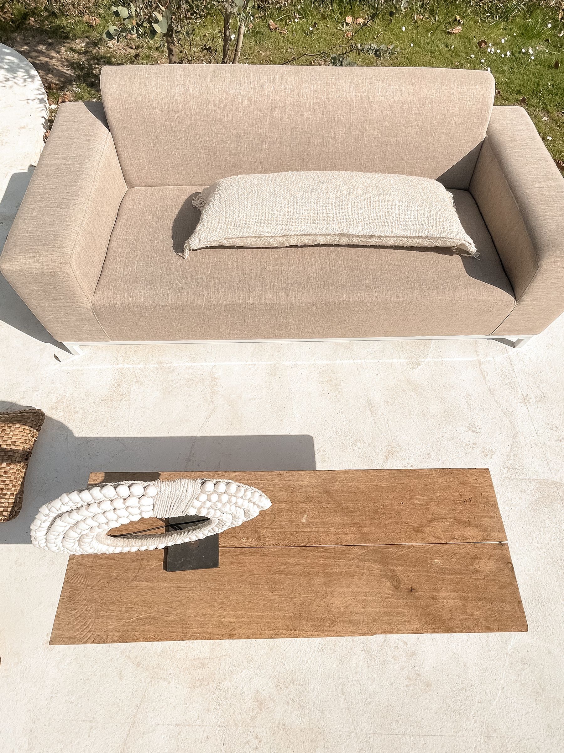 Garden Sofa Beige with White ROVIGO | Beliani.co.uk