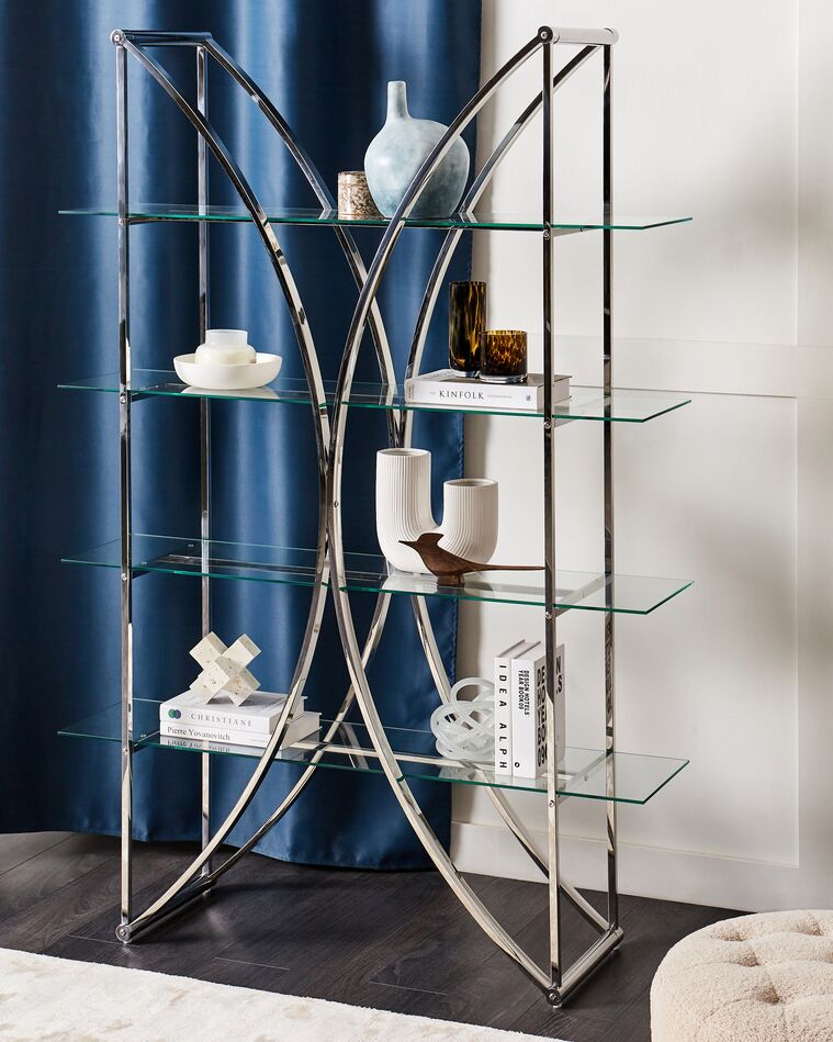 4 Tier Metal Bookcase Silver HOLLOW | Beliani.dk
