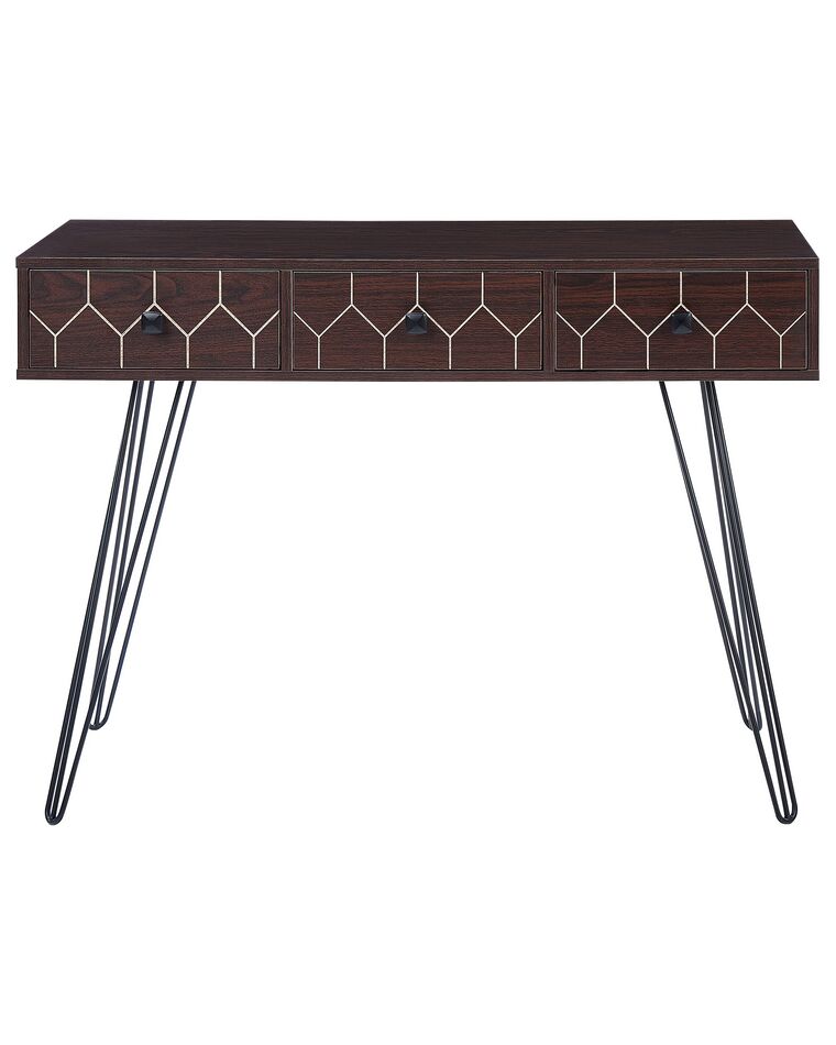 3 Drawer Console Table Dark Wood with Black MALSALA | Beliani.co.uk