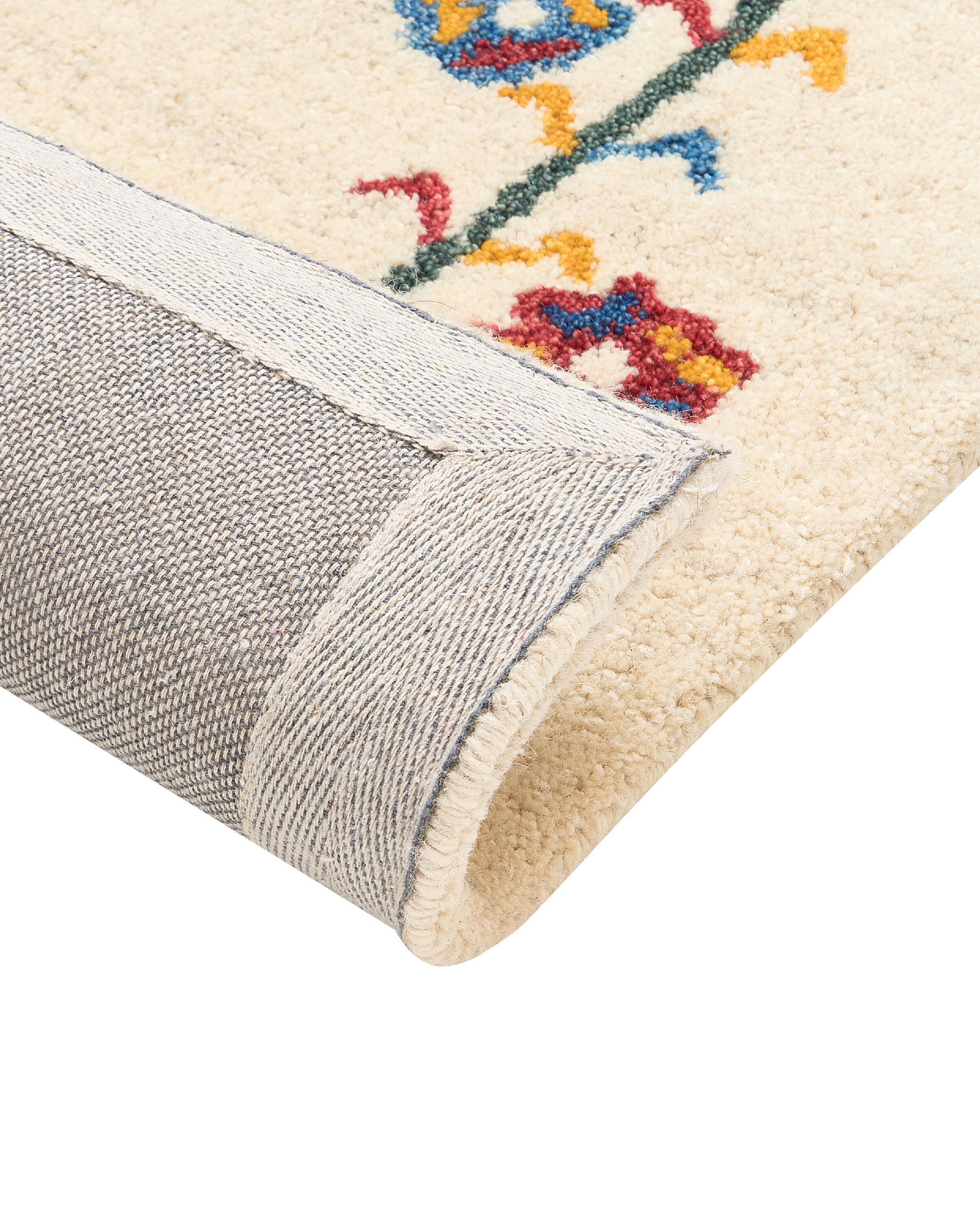 Wool Gabbeh Area Rug with Floral Pattern 80 x 150 cm Beige HUSUNLU ...