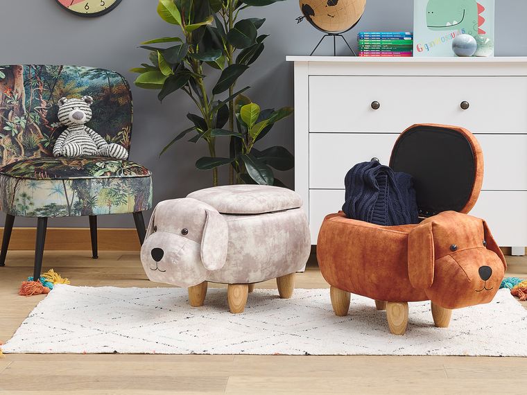 Velvet Storage Animal Stool Beige DOGGY | Beliani.co.uk