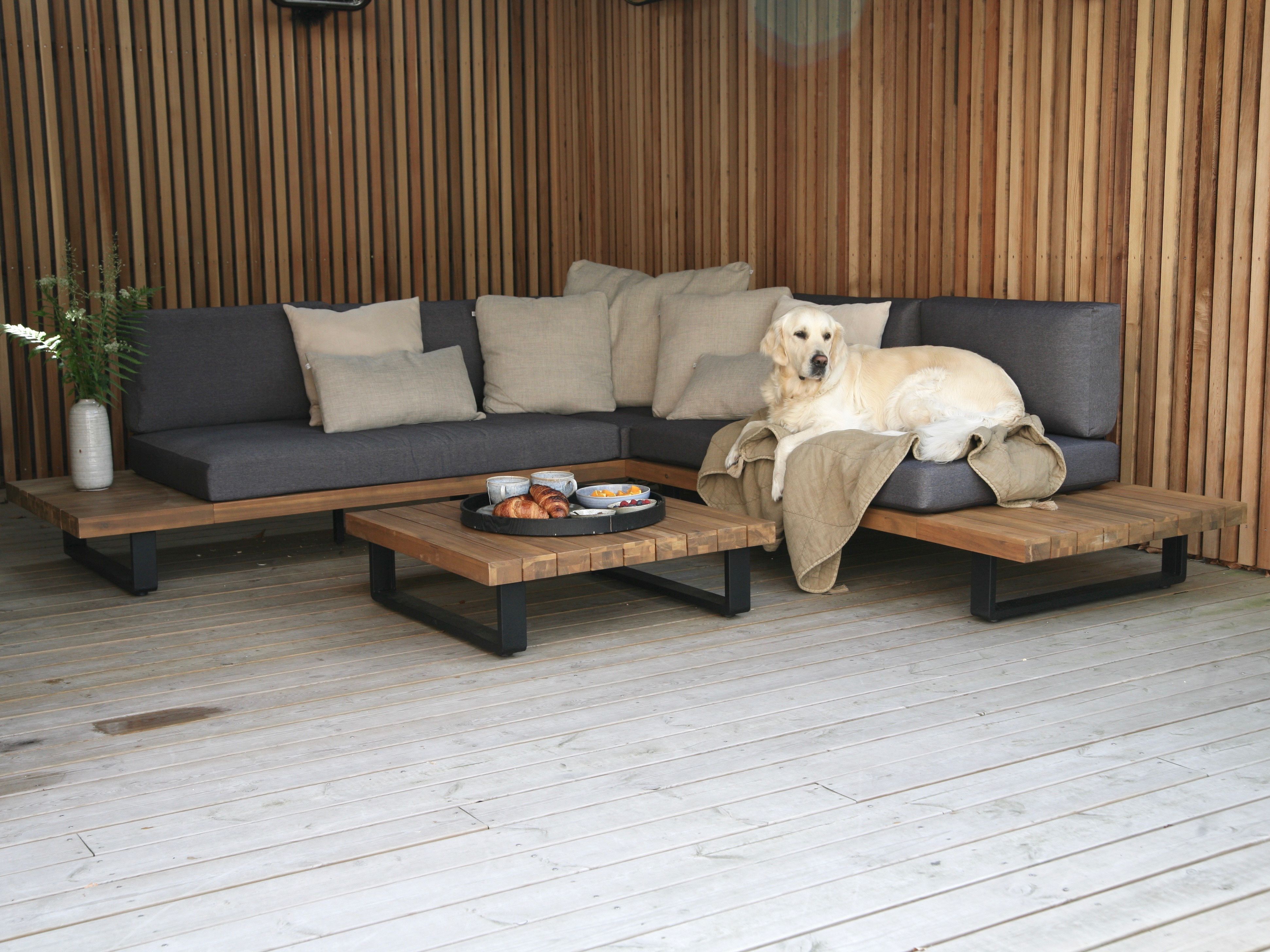 5 Seater Certified Acacia Wood Garden Corner Sofa Set Grey MYKONOS ...