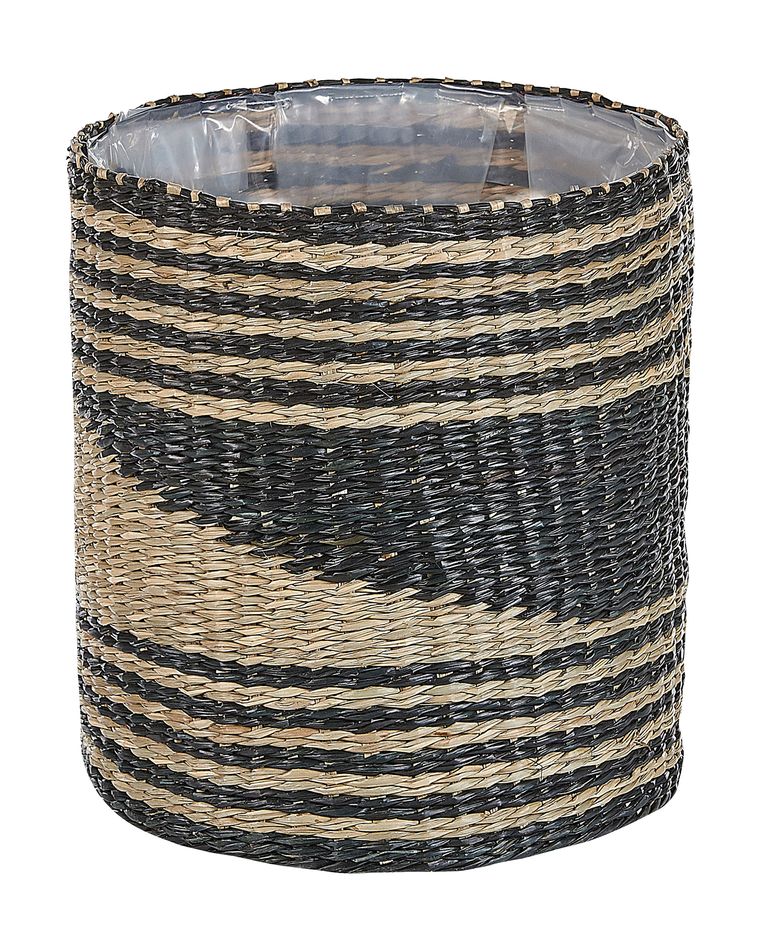 Set of 3 Seagrass Plant Pot Baskets Natural and Black RATTAIL | Beliani ...