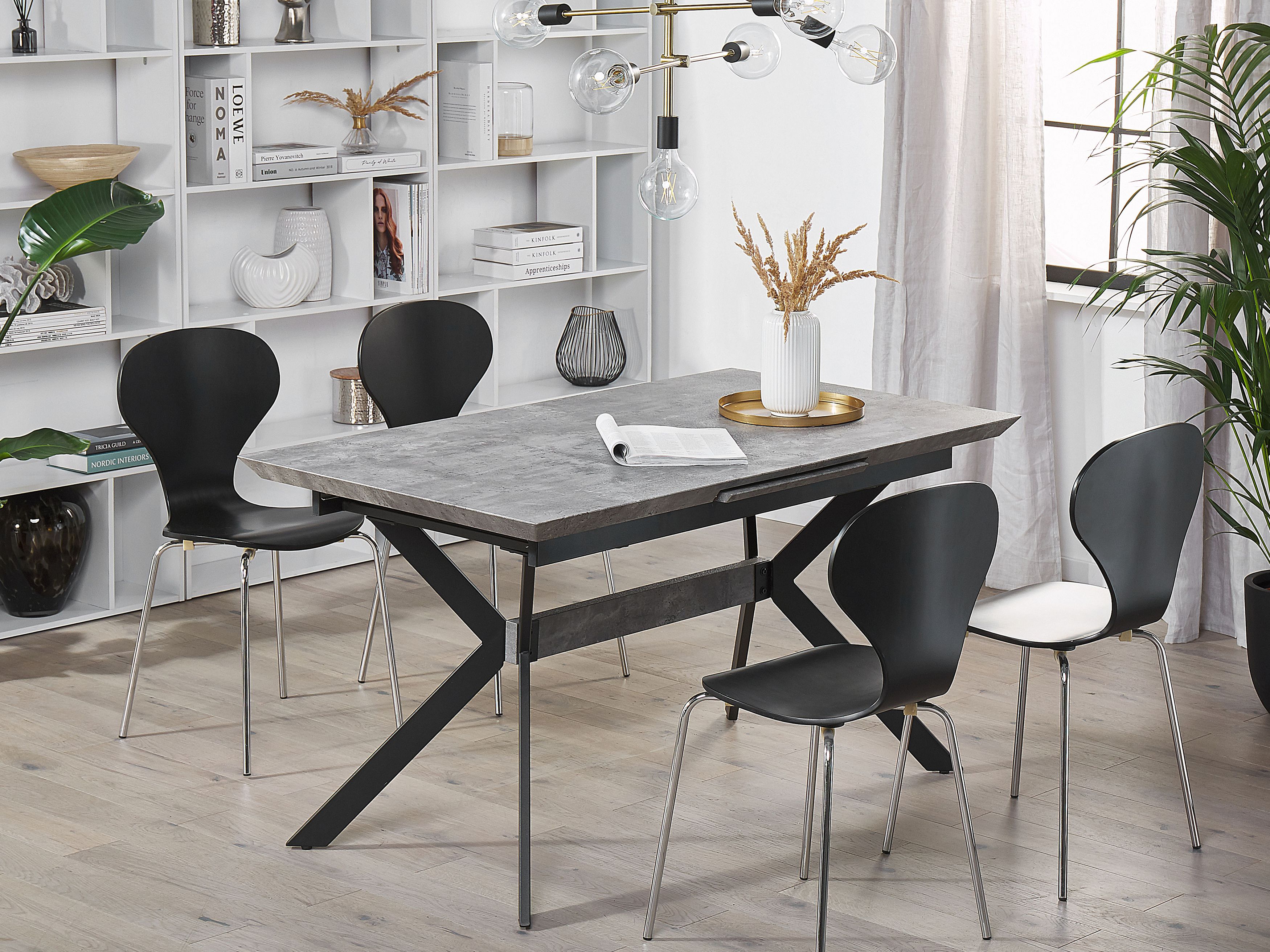 Extending Dining Table 140/180 x 80 cm Grey and Black BENSON | Beliani ...