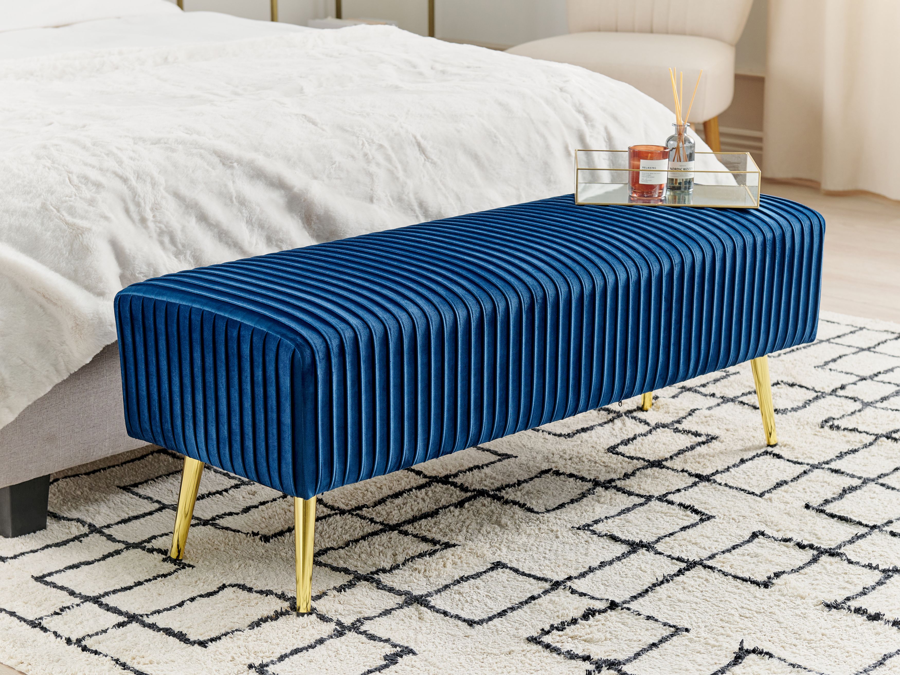 Velvet Bedroom Bench Blue PATERSON | Beliani.co.uk