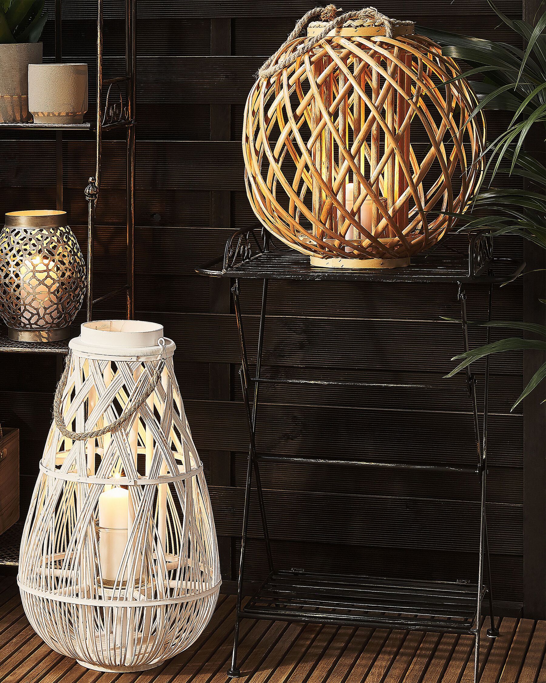 Round Wooden Candle Lantern 41 cm Natural SAMOA | Beliani.co.uk