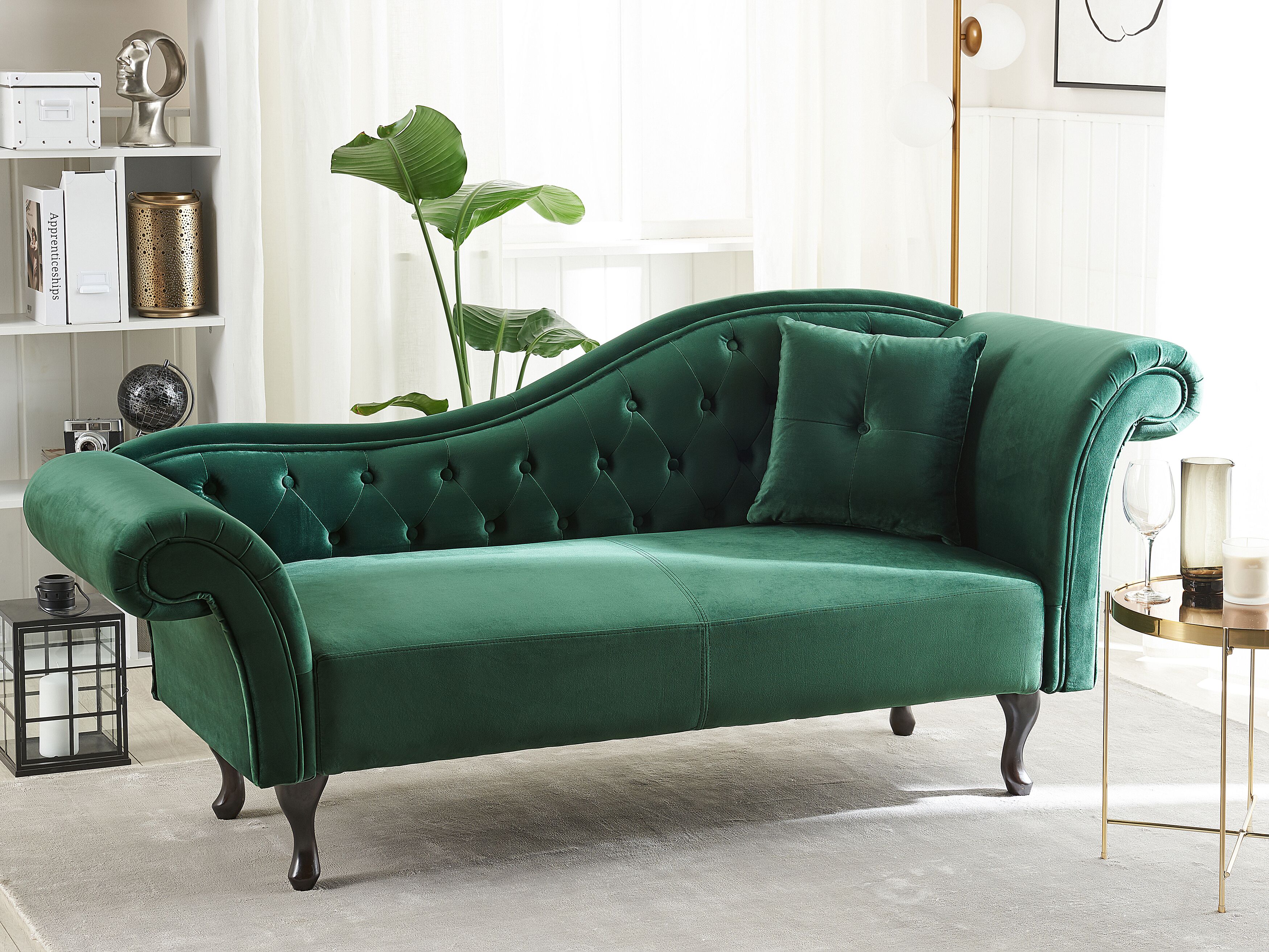 Right Hand Chaise Lounge Velvet Dark Green LATTES | Beliani.co.uk
