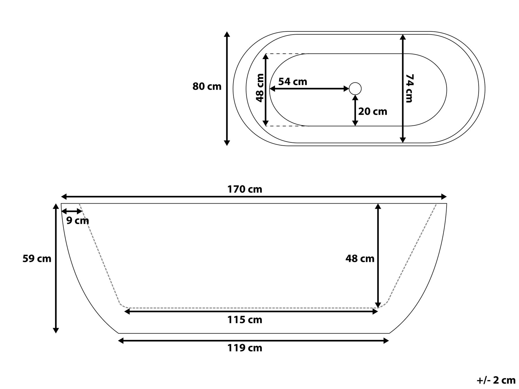 Vasca da bagno freestanding ovale in acrilico bianco in varie ...