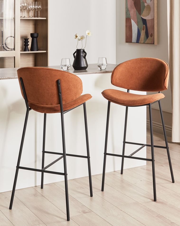 Set of 2 Fabric Bar Chairs Orange KIANA | Beliani.co.uk