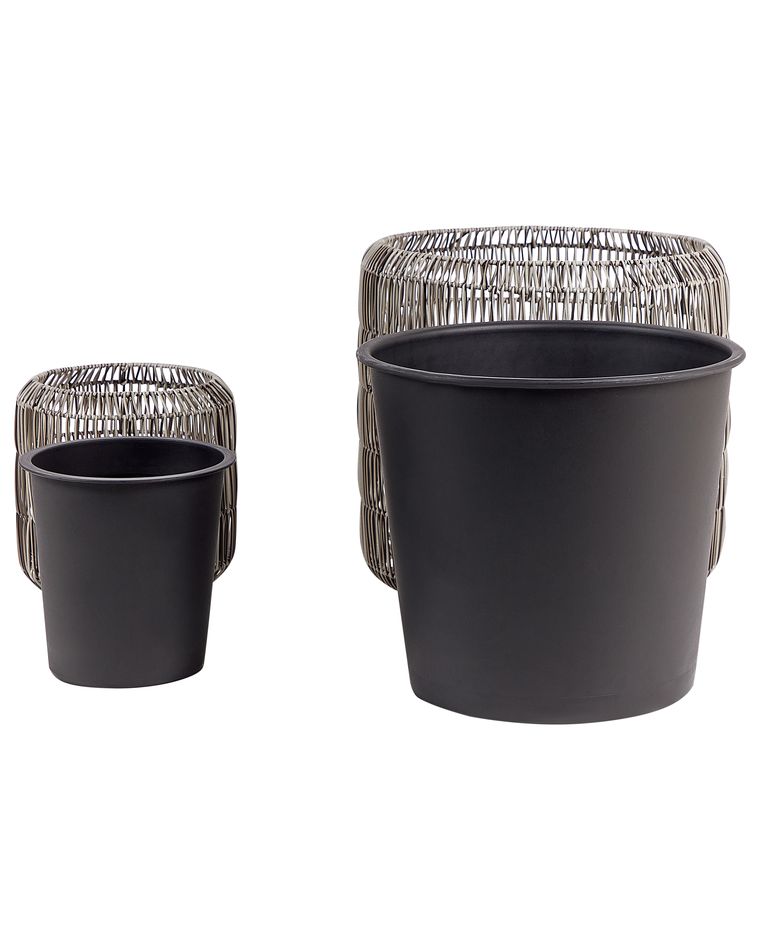 Set of 2 PE Rattan Plant Pots Light Brown BRODIEA | Beliani.co.uk