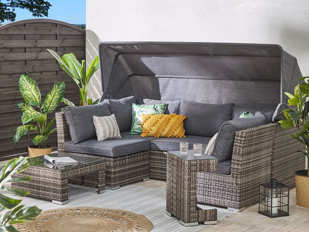 5 Seater PE Rattan Garden Lounge Set Brown CORTE | Beliani.co.uk