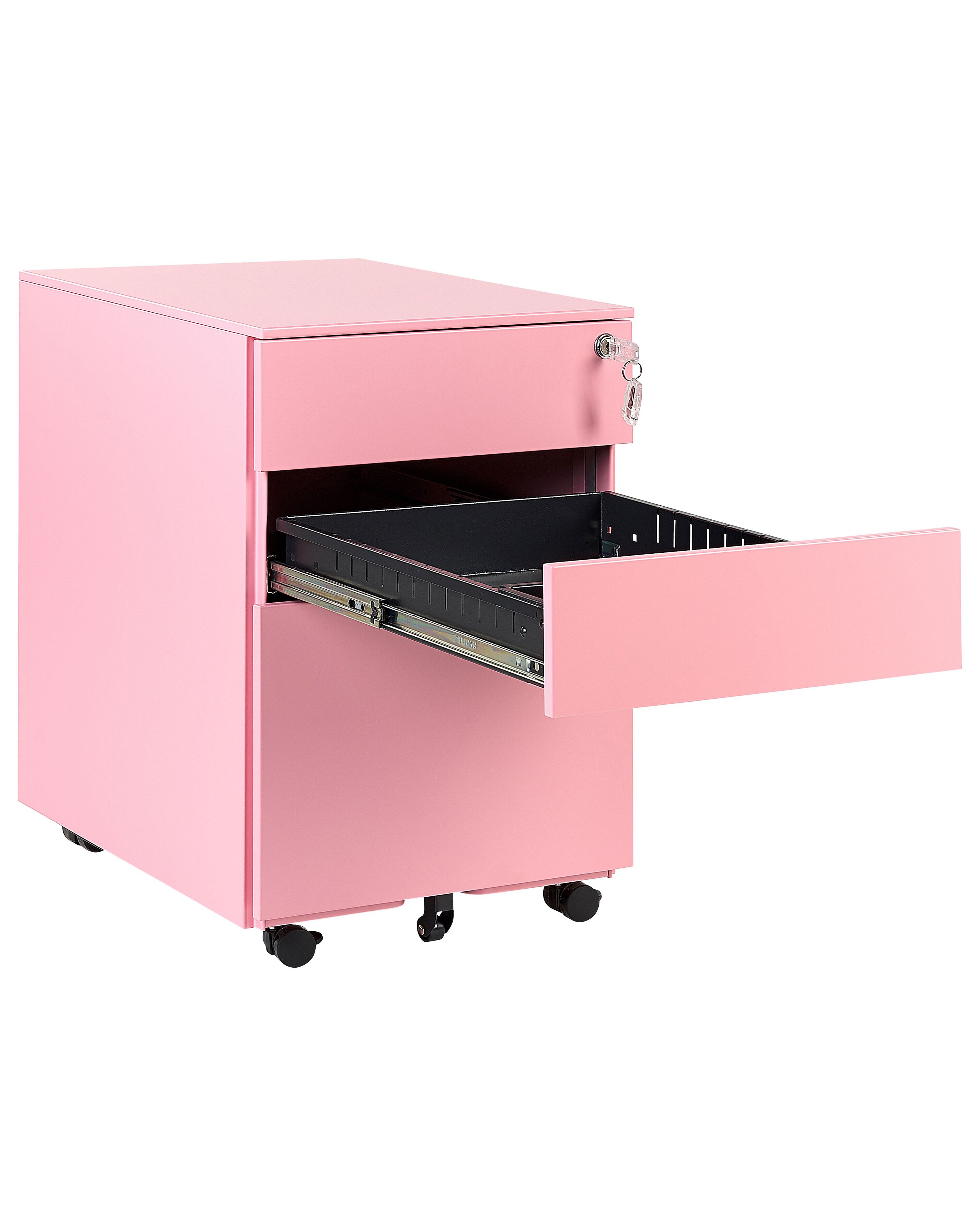 3 Drawer Metal Storage Cabinet Pink CAMI | Beliani.co.uk