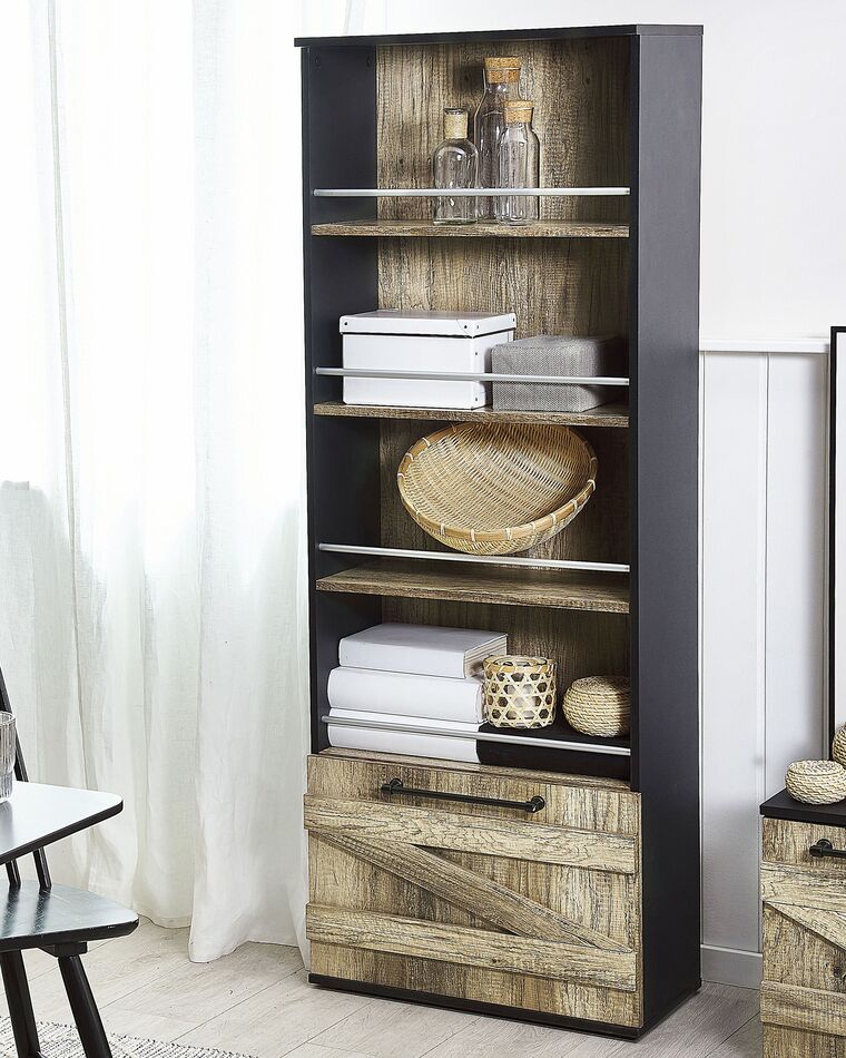 4 Tier Bookcase Light Wood with Black SALTER | Beliani.co.uk