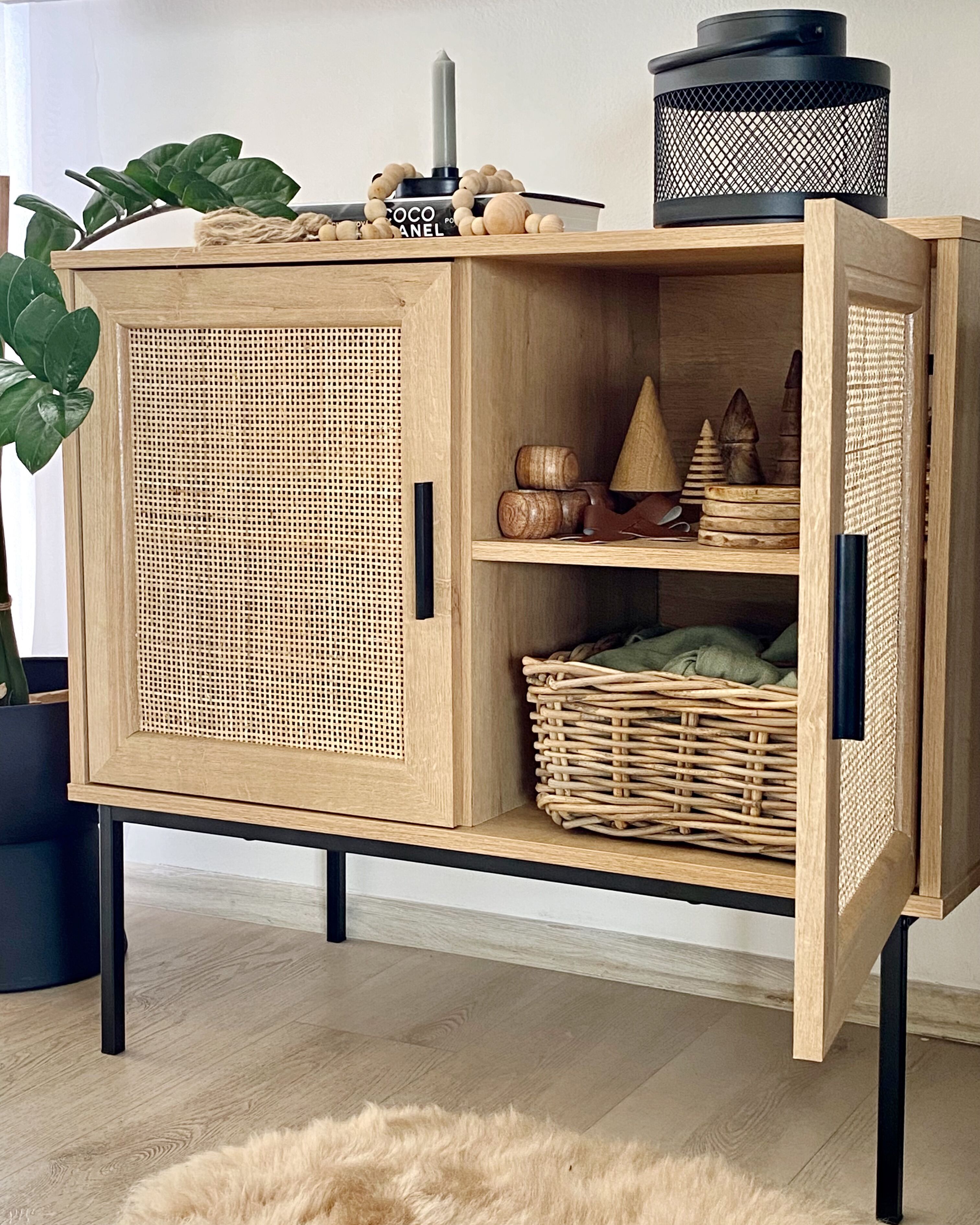 Rattan 2 Door Sideboard Light Wood PASCO | Beliani.co.uk