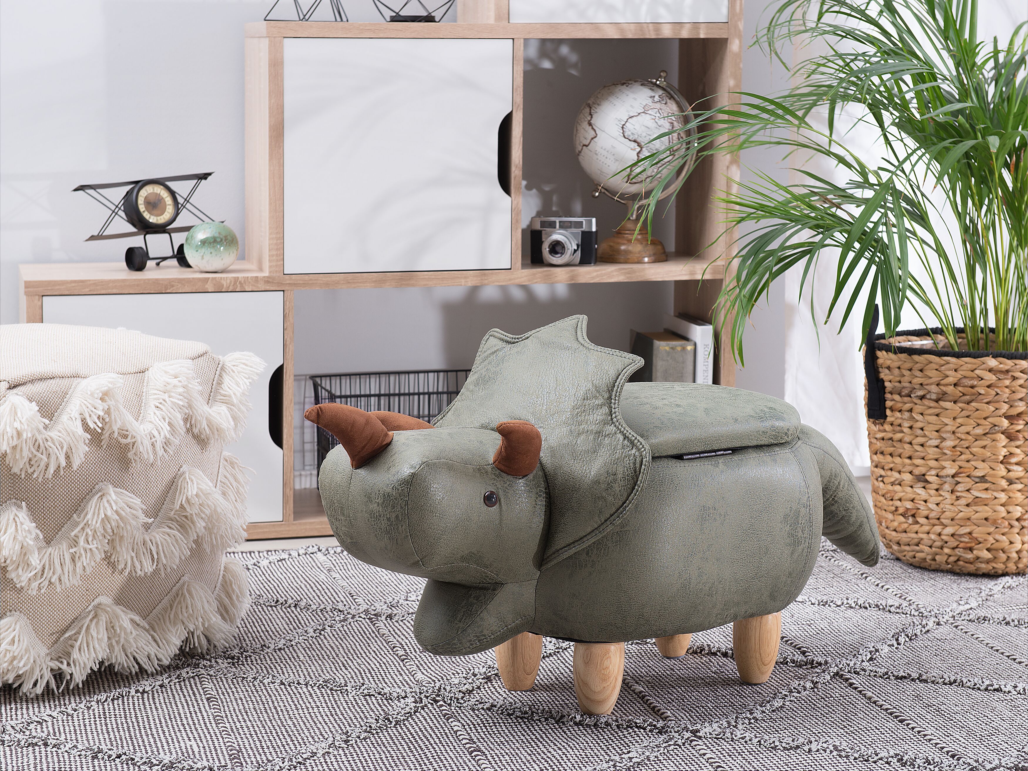 Fabric Storage Animal Stool Dark Green TRICERATOPS | Beliani.co.uk