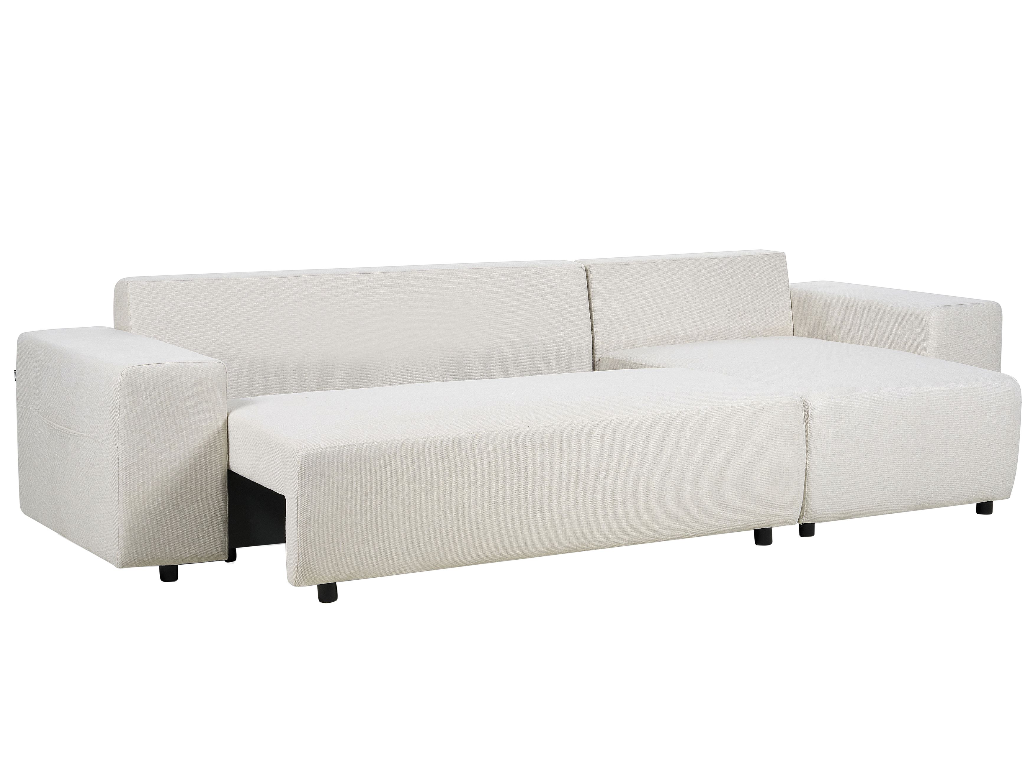 Left Hand Fabric Corner Sofa Bed with Storage Light Beige LUSPA ...