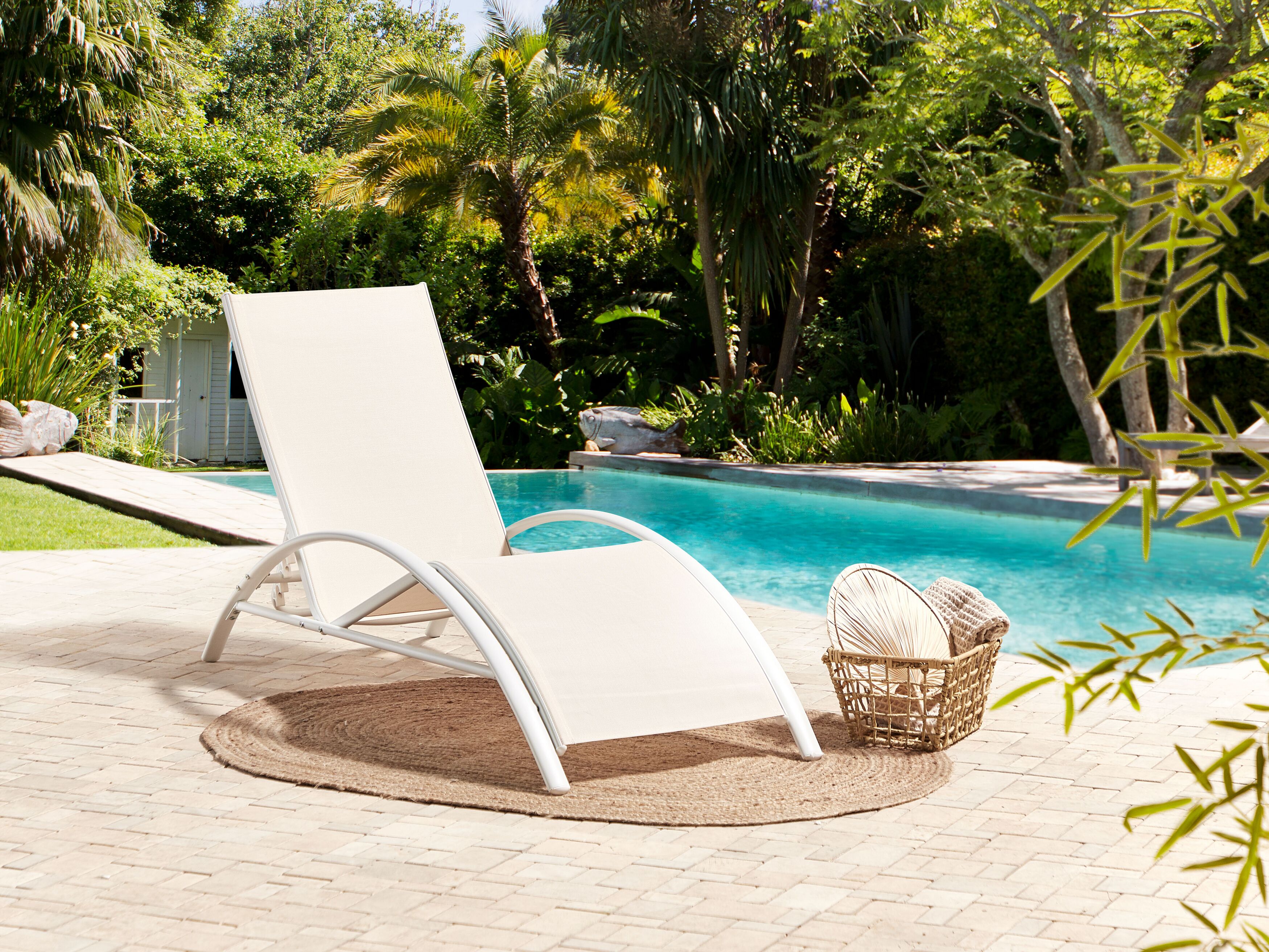Steel Folding Garden Sun Lounger Beige GAETA | Beliani.co.uk