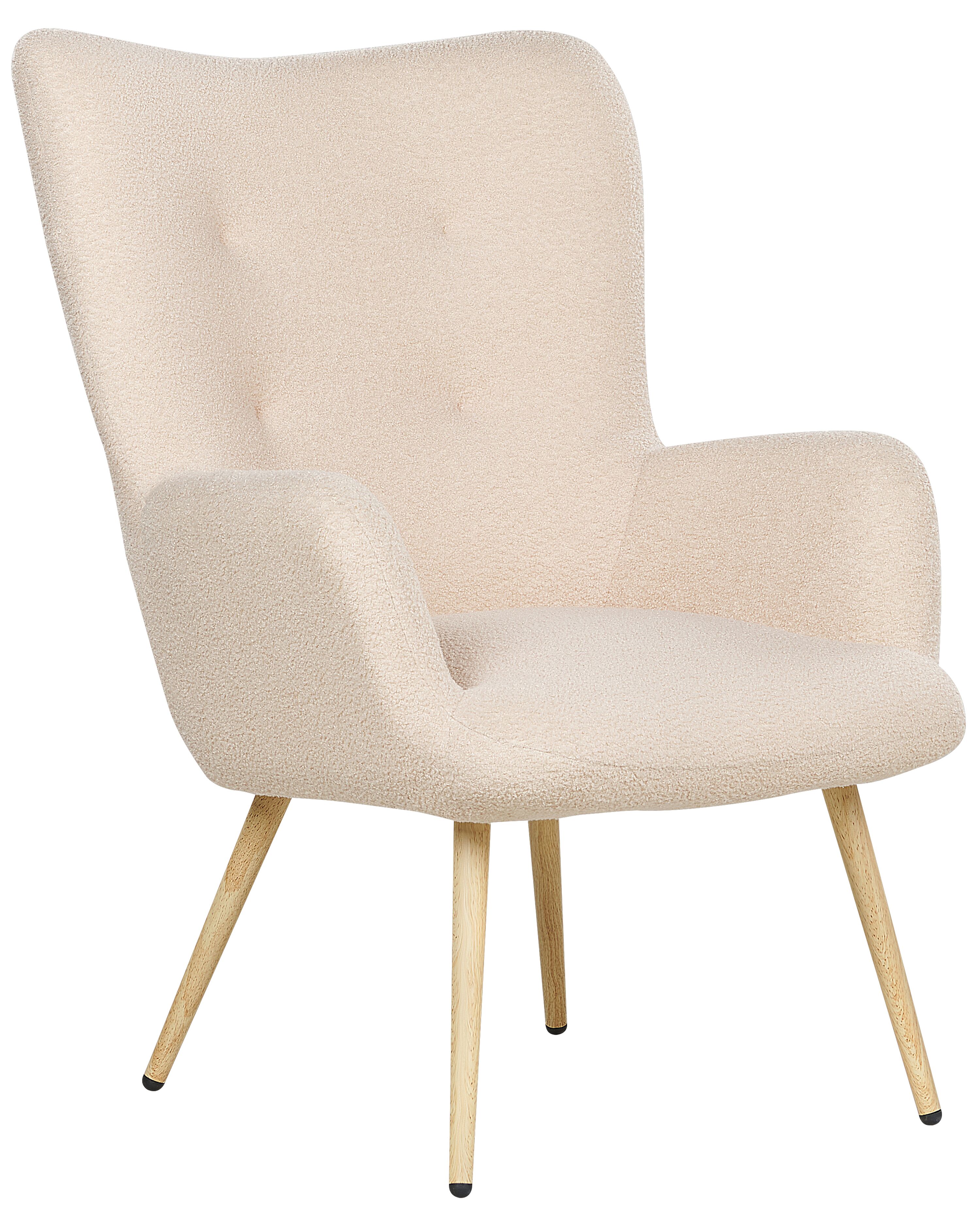 Boucle Wingback Chair with Footstool Beige VEJLE II | Beliani.co.uk
