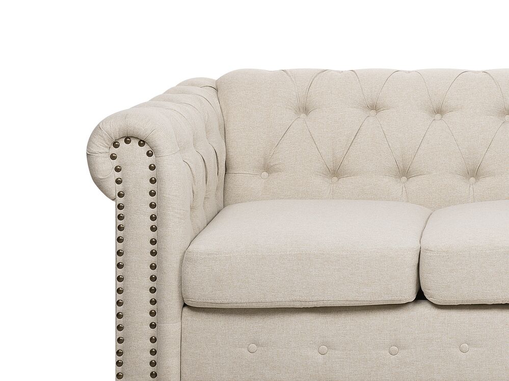 3 Seater Fabric Sofa Nailhead Trim Beige CHESTERFIELD | Beliani.co.uk