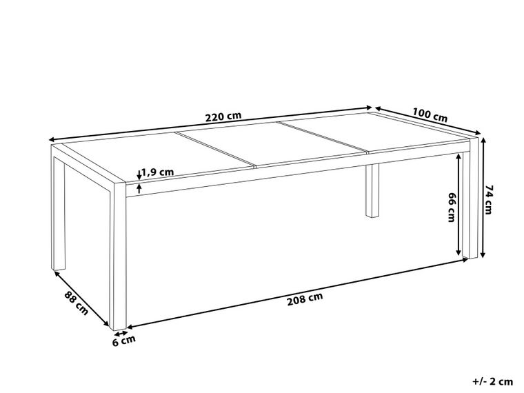 Flamed Granite Garden Table Triple Plate Top 220 x 100 cm Black ...