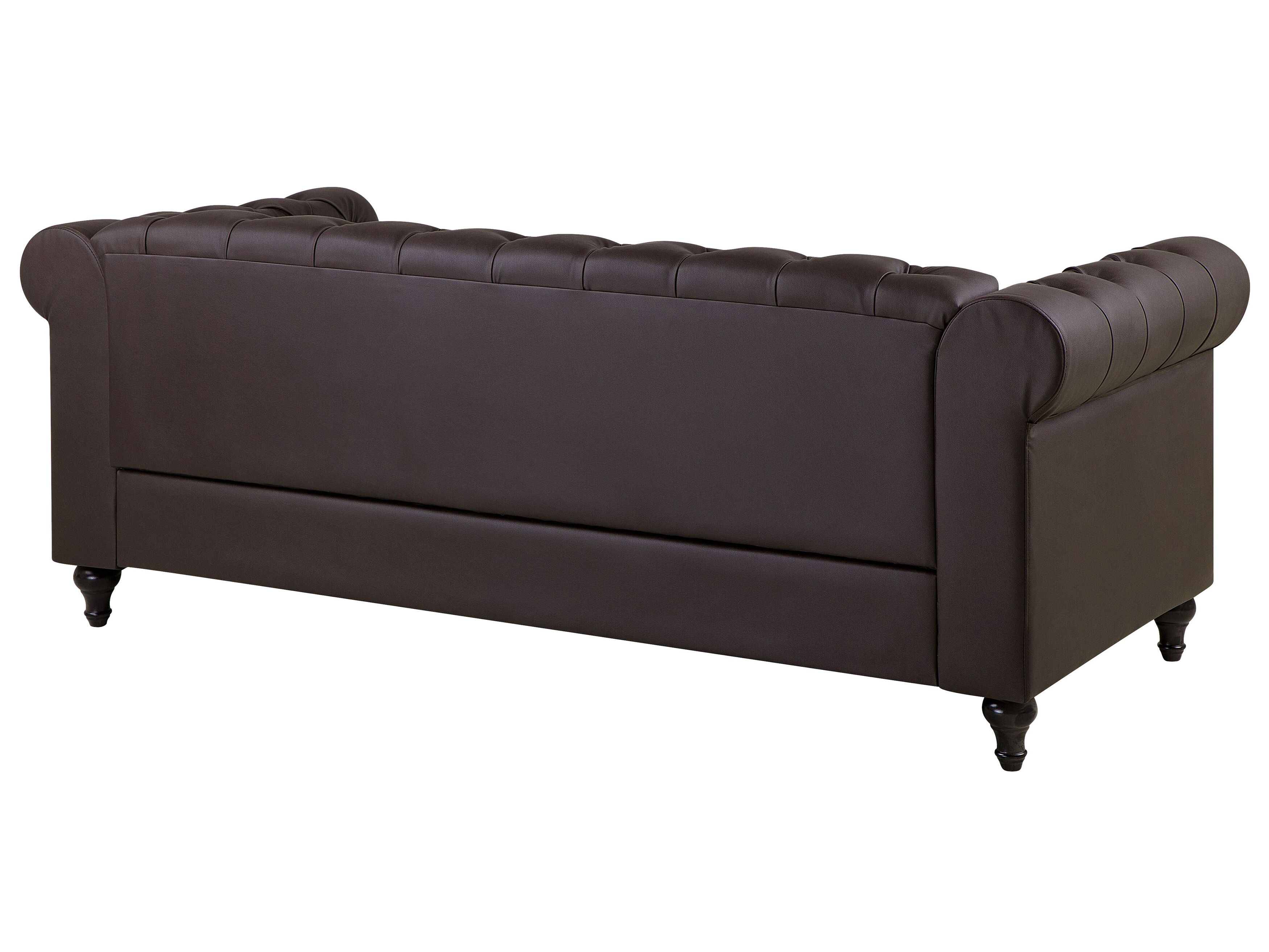 3 Seater Faux Leather Sofa Brown CHESTERFIELD | Beliani.co.uk
