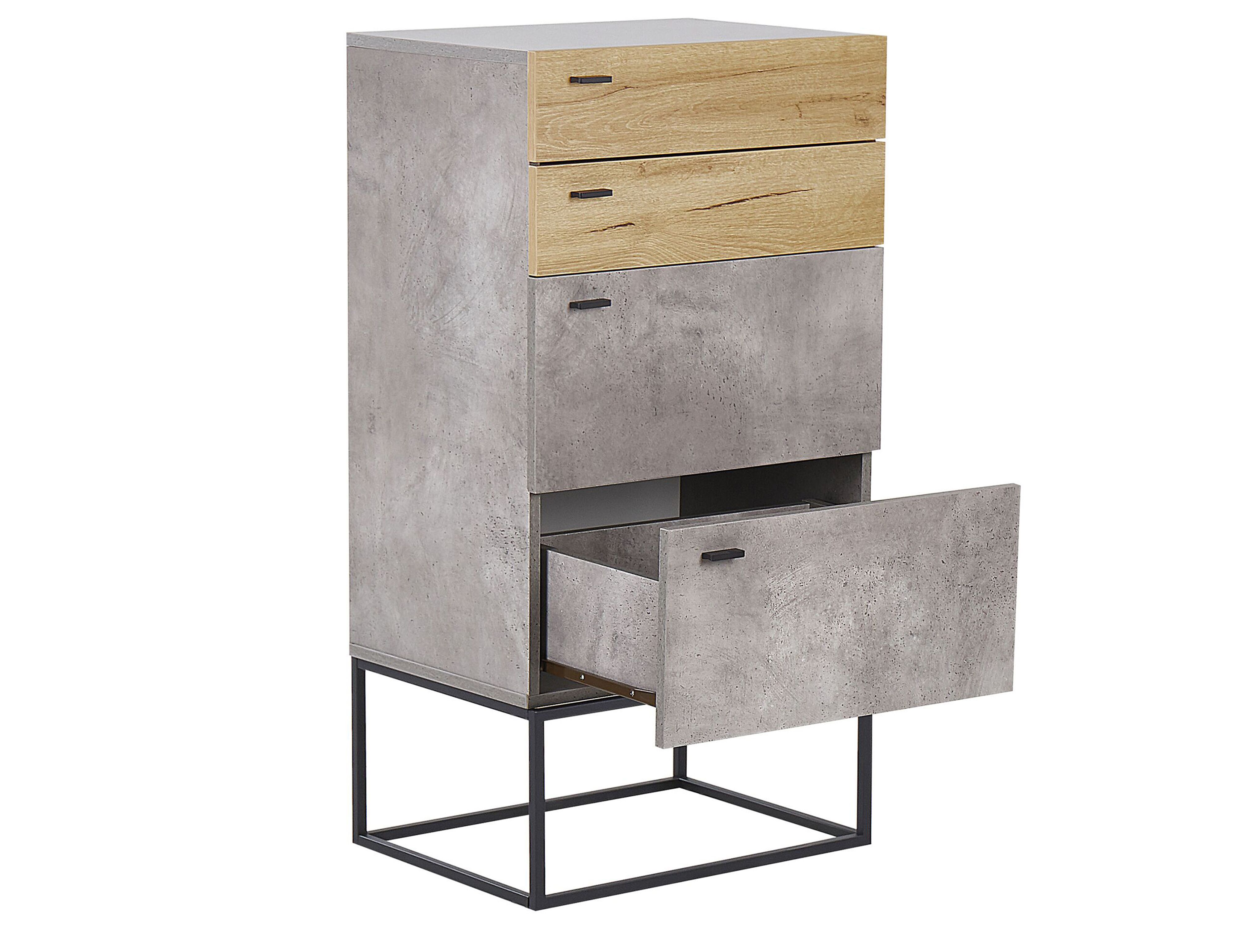 4 Drawer Chest Concrete Effect with Light Wood ACRA | Beliani.co.uk
