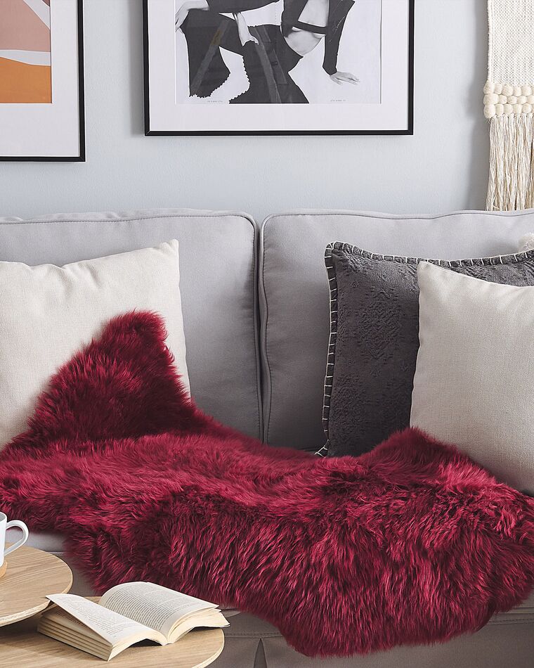 Sheepskin Rug Dark Red ULURU | Beliani.co.uk